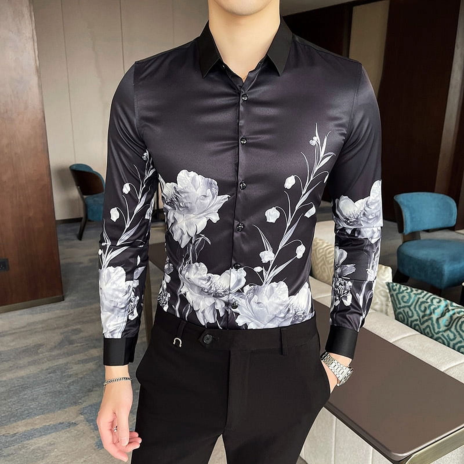 Men's Spring and Summer Floral Shirts Men's Long Sleeve Shirts ...