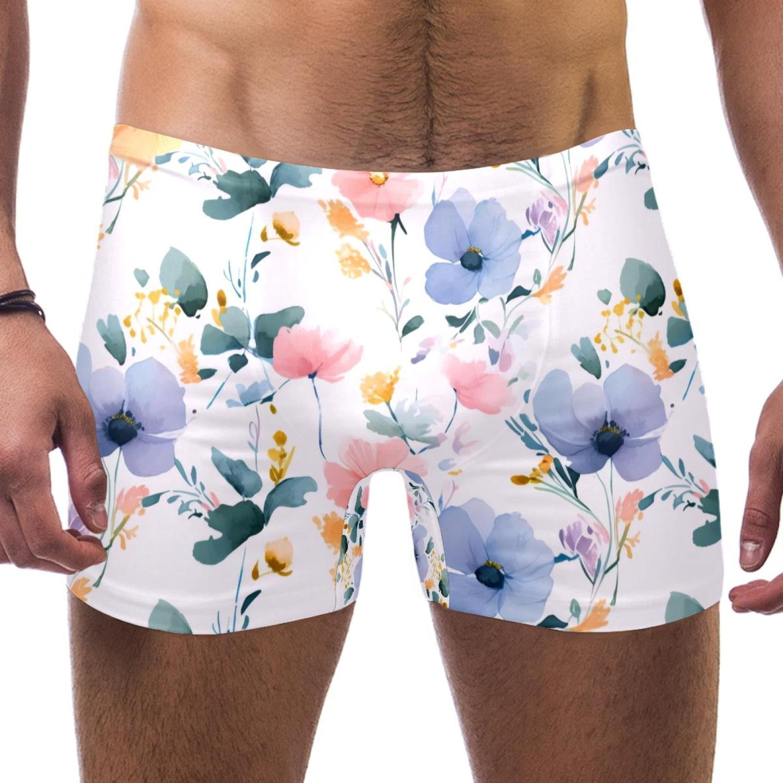 Men's Square Leg Athletic Swimsuit Swimwear Watercolor Floral Flower ...
