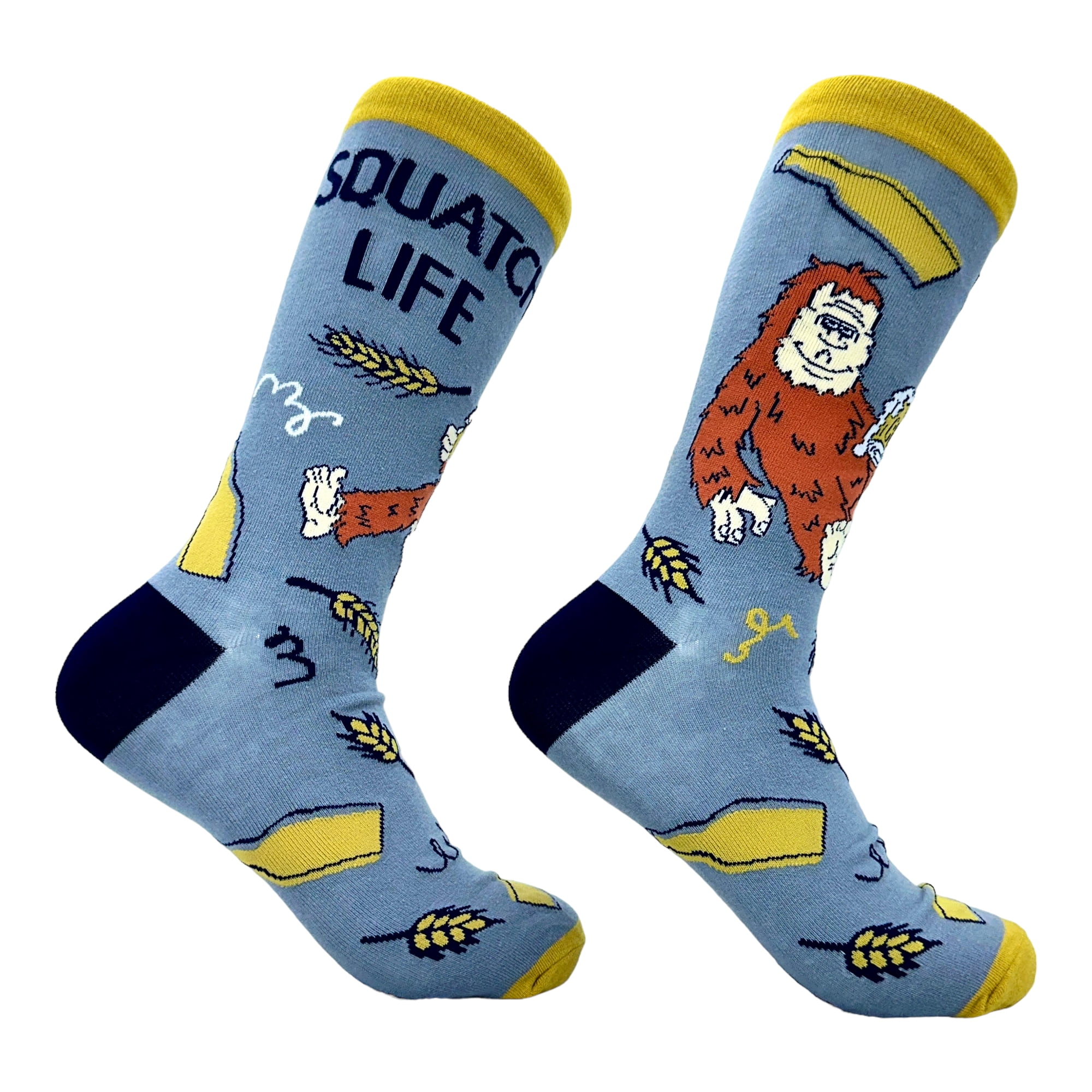 Men's Squatch Life Socks Funny Drunk Bigfoot Sasquatch Partying Joke ...