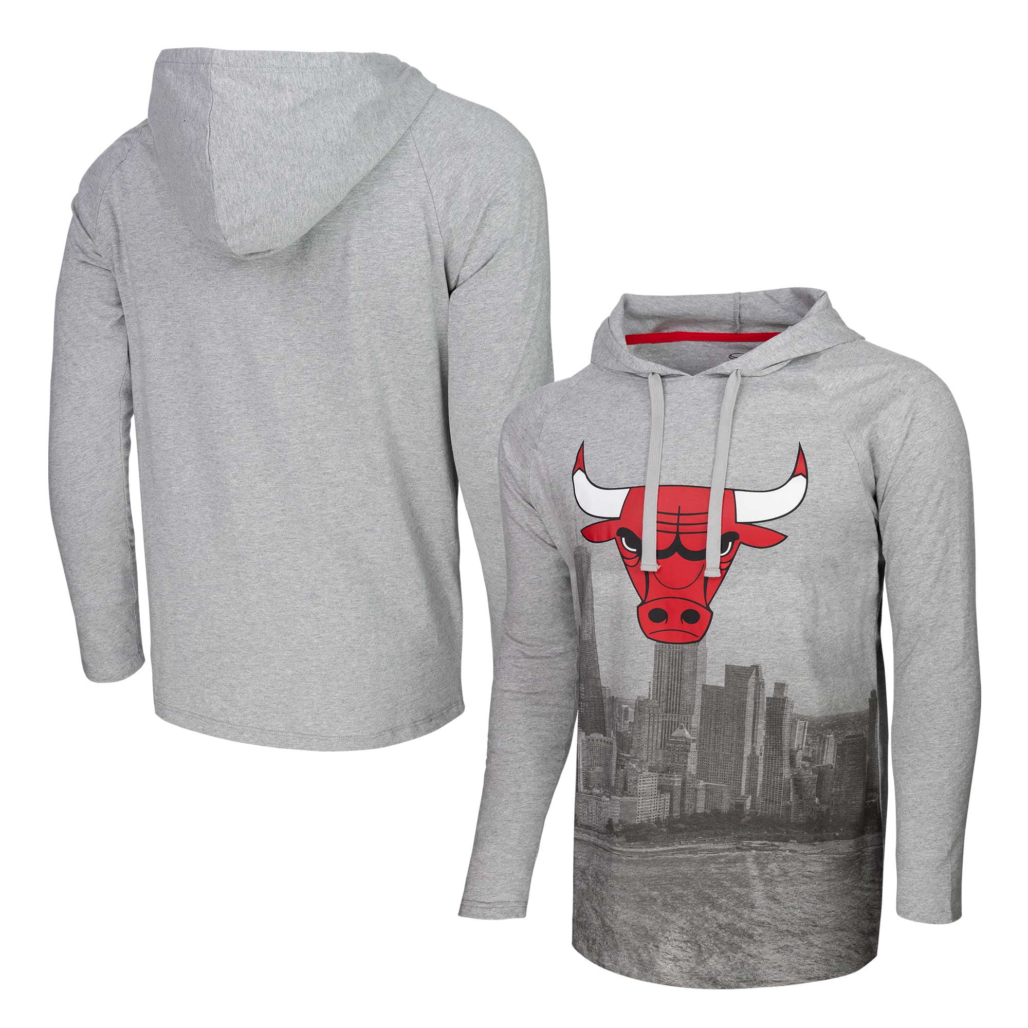 Men's Stadium Essentials Heather Gray Chicago Bulls Atrium Raglan Long Sleeve Hoodie T-Shirt ...