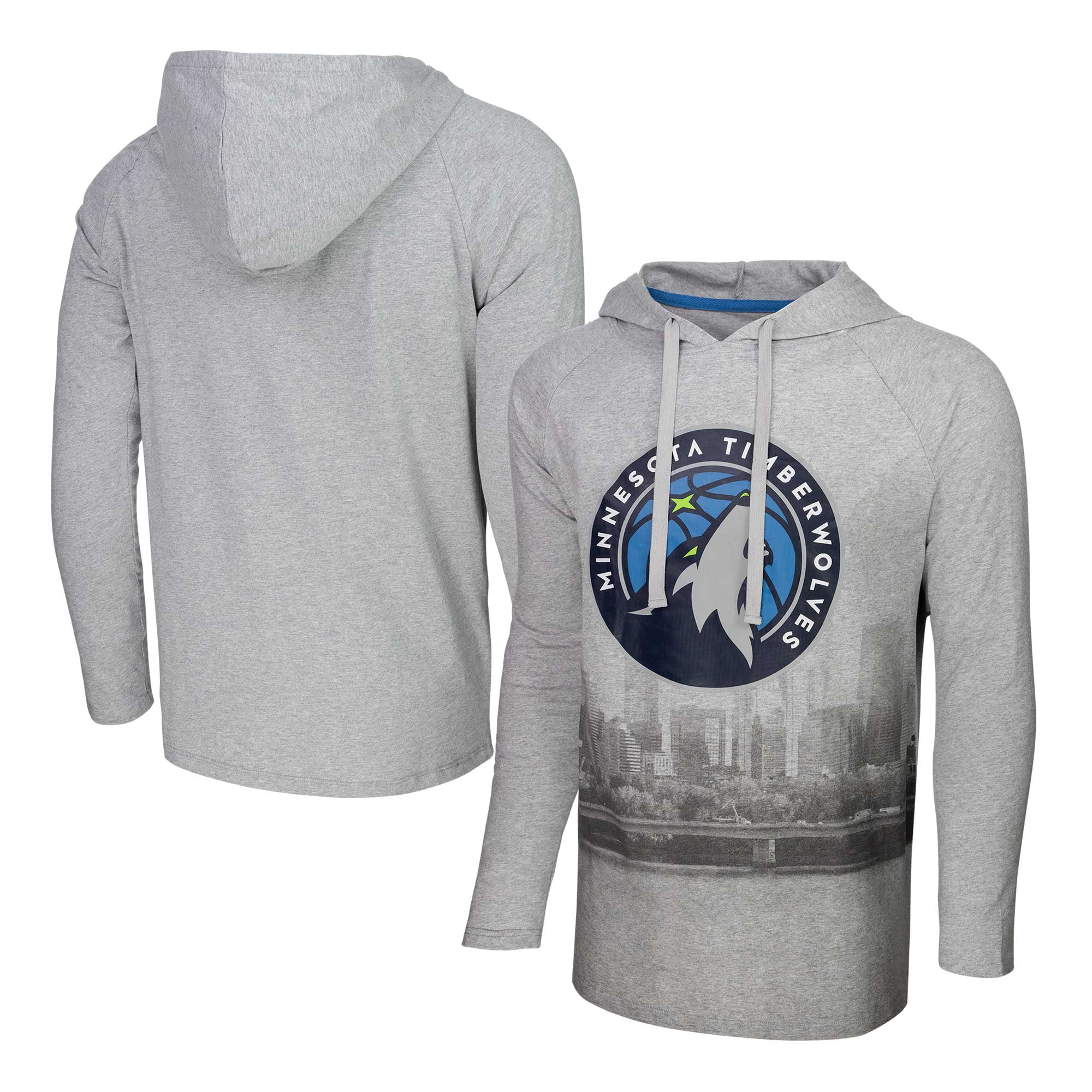 Men's Stadium Essentials Heather Gray Minnesota Timberwolves Atrium Raglan Long Sleeve Hoodie T ...