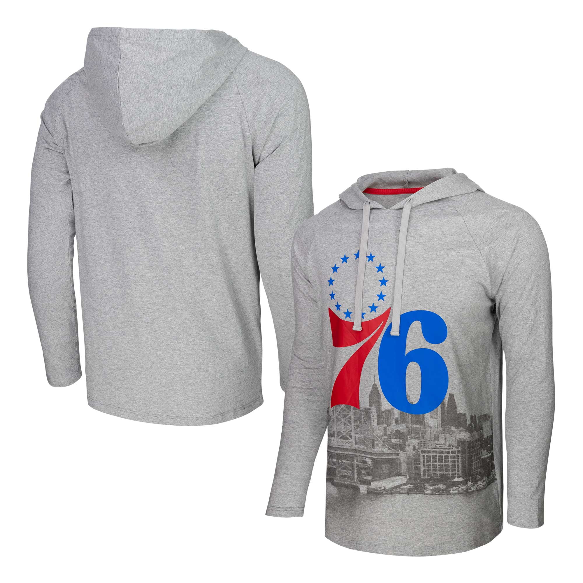Men's Stadium Essentials Heather Gray Philadelphia 76ers Atrium Raglan ...