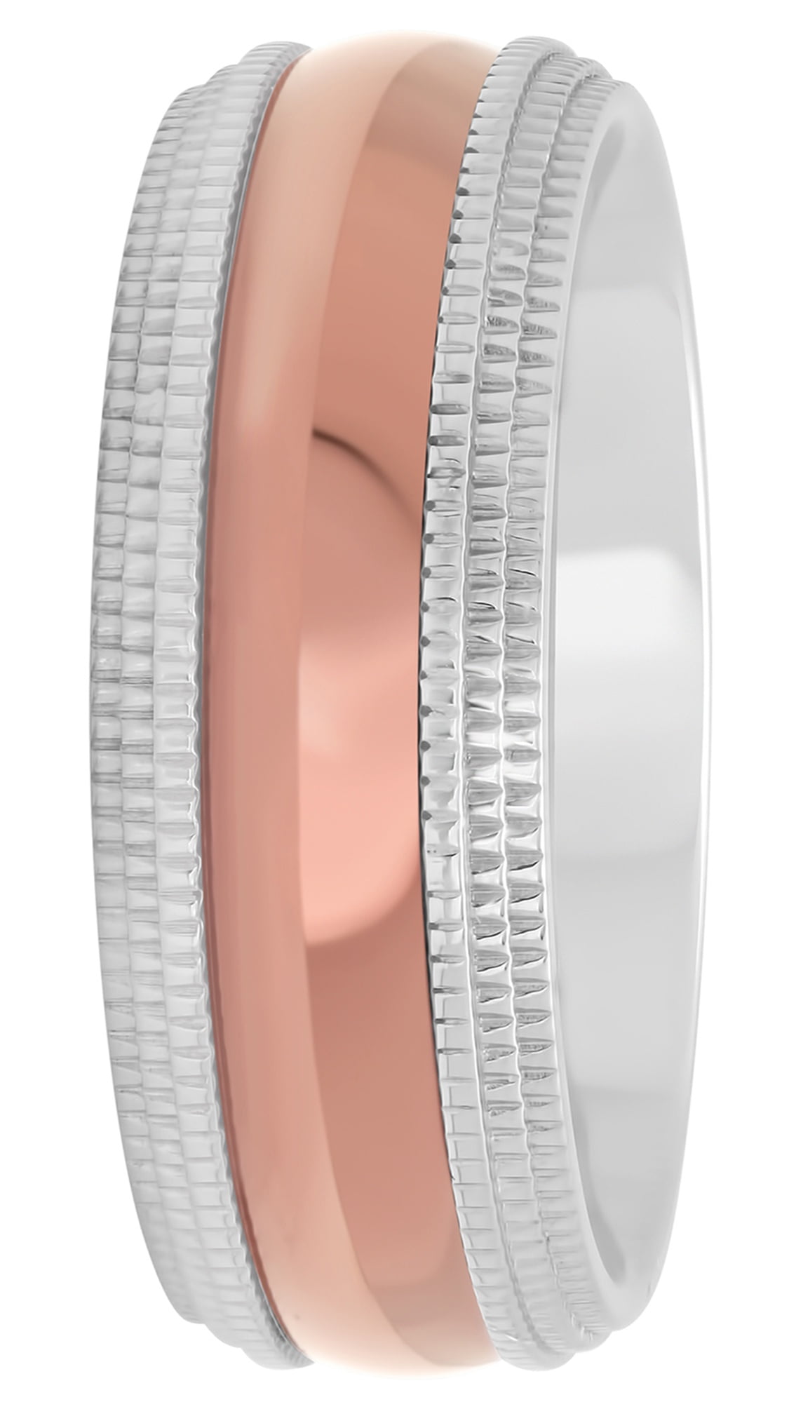 Men's Stainless Steel 8mm Brown Double Milgrain Finish Wedding Band ...