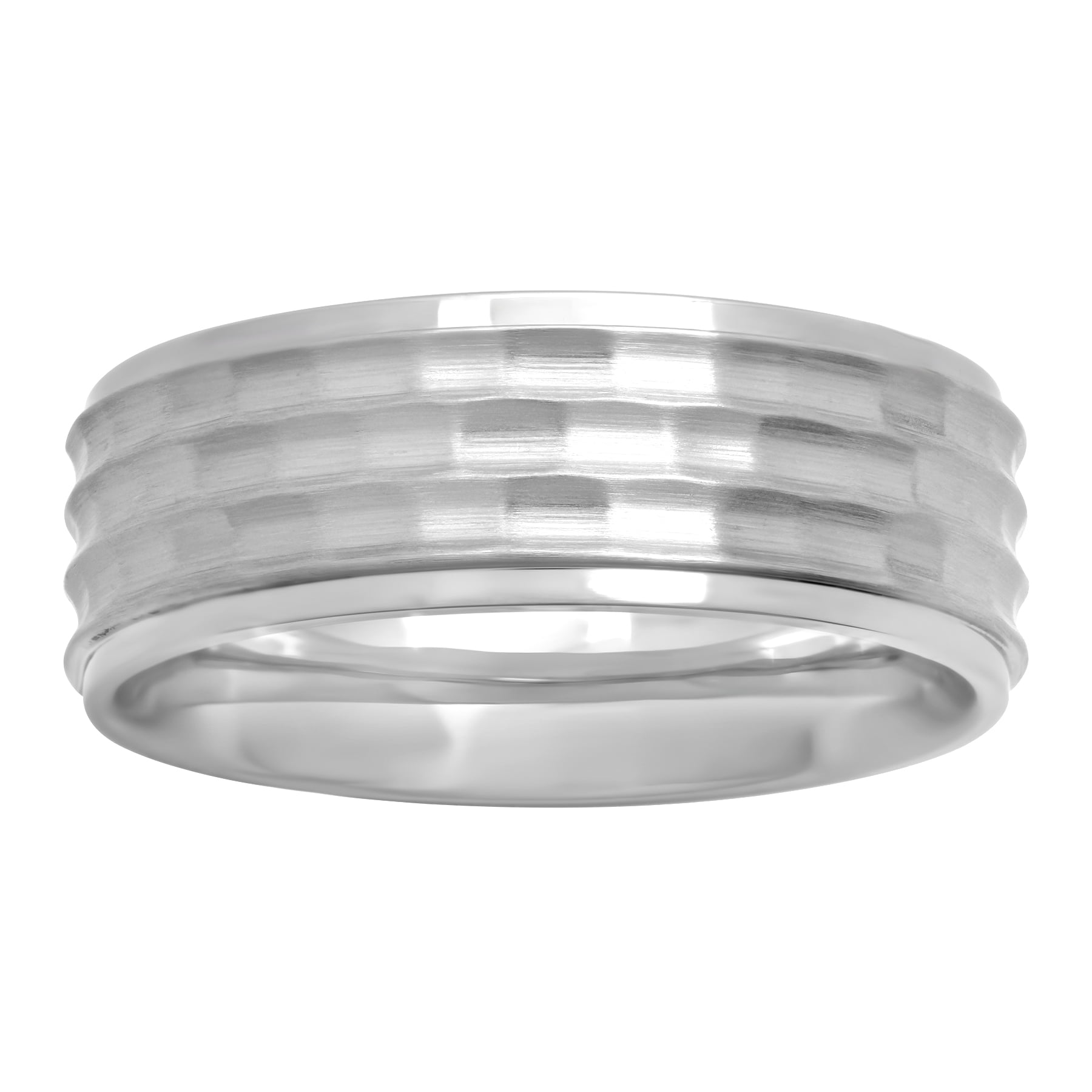 Mená's Stainless Steel 8mm Hammer Finish Triple Grooved Concave Wedding ...