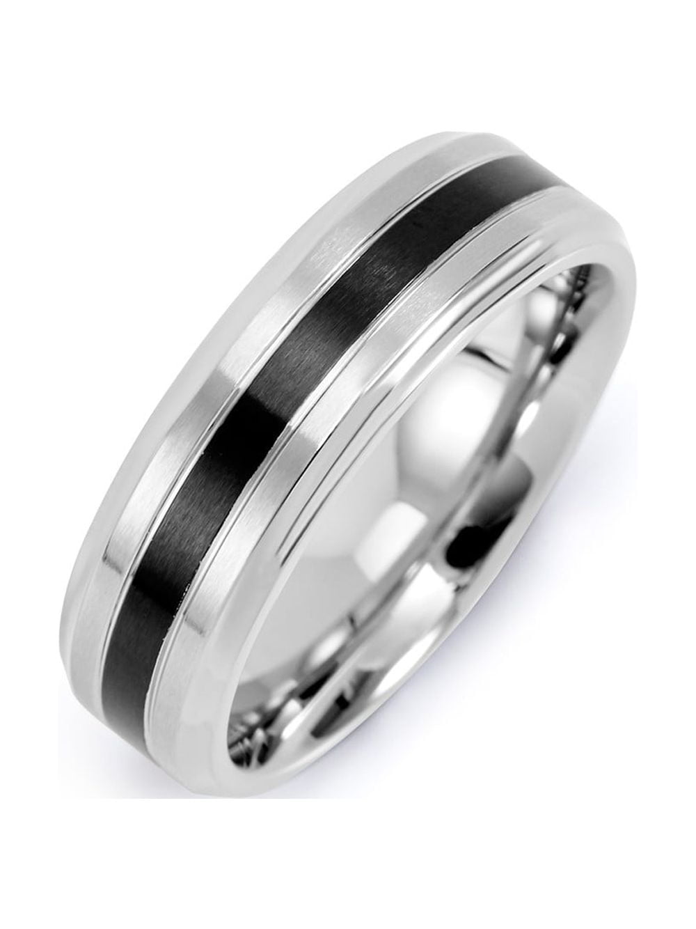 Men's Stainless Steel Band with Single Black Inlay, ring sizes 10 ...