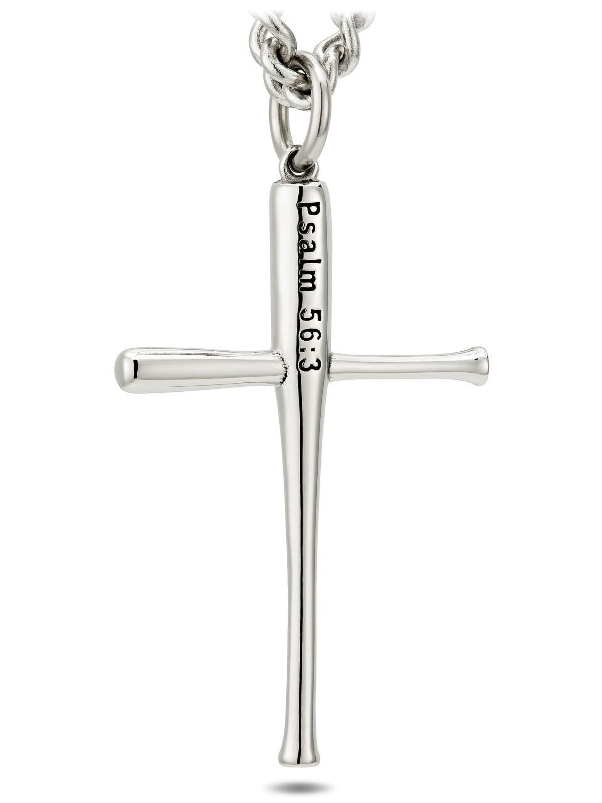Men's Stainless Steel Baseball Bat Cross Necklace-Psalm 56:3 by Shields ...