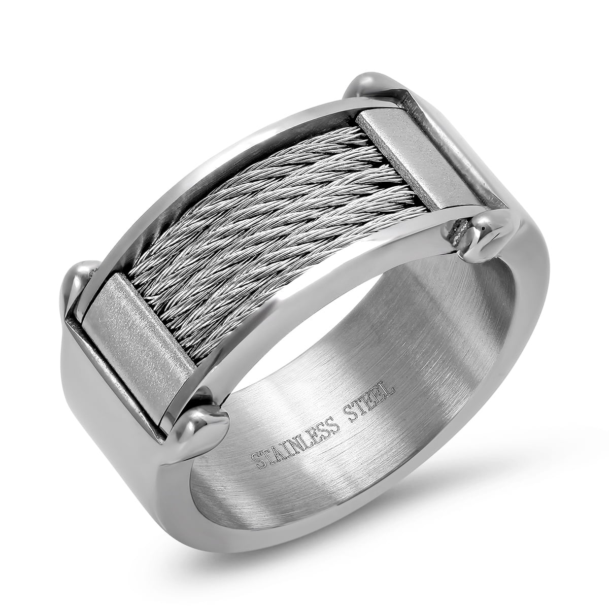 Men's Stainless Steel Cable Wire Inlay Band Ring - Walmart.com