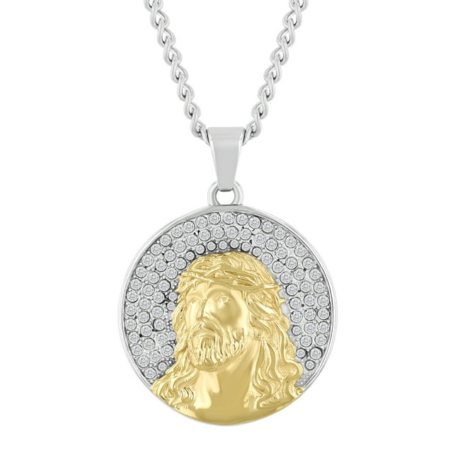 Men's Stainless Steel Crystal Religious Medallion Pendant - Believe by ...