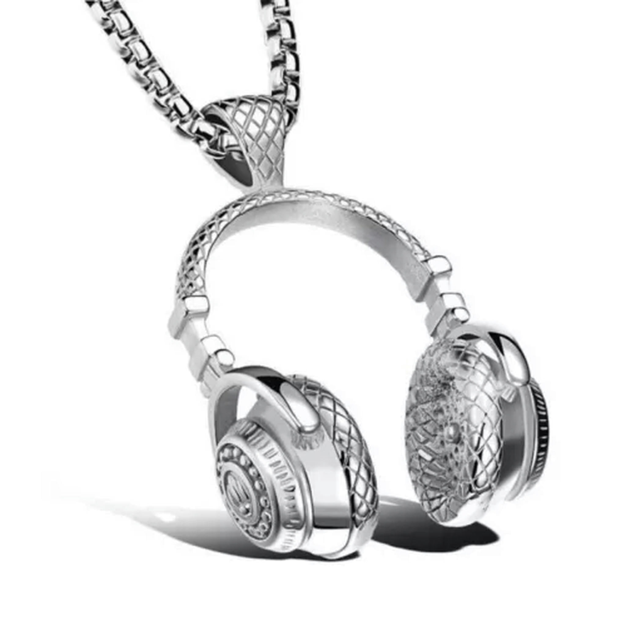 Men's Stainless Steel Music Headset DJ Headphone Pendant Pink Necklace ...