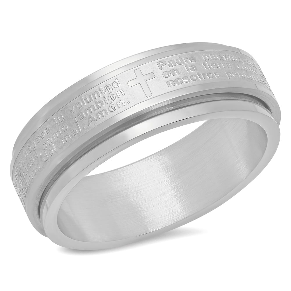 Men's Stainless Steel Padre Nuestro Prayer Spinner Ring - Walmart.com