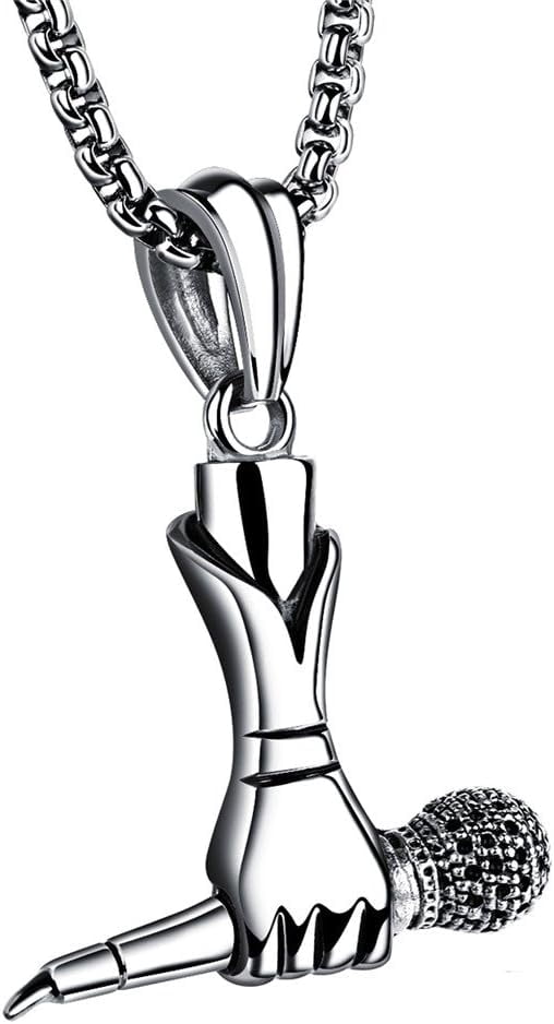 Men's Stainless Steel Singer Microphone Pendant Music Charm Necklace ...
