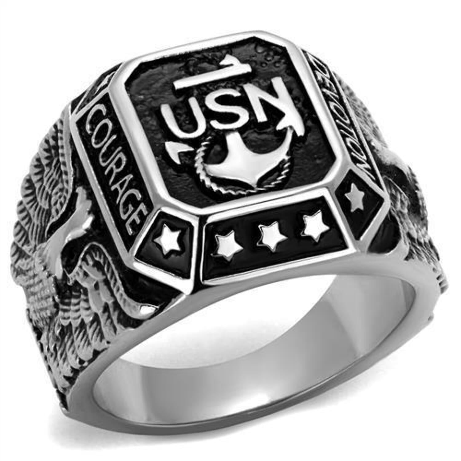 Men's Stainless Steel"United States Navy" Sapphire Ring - Black Epoxy ...