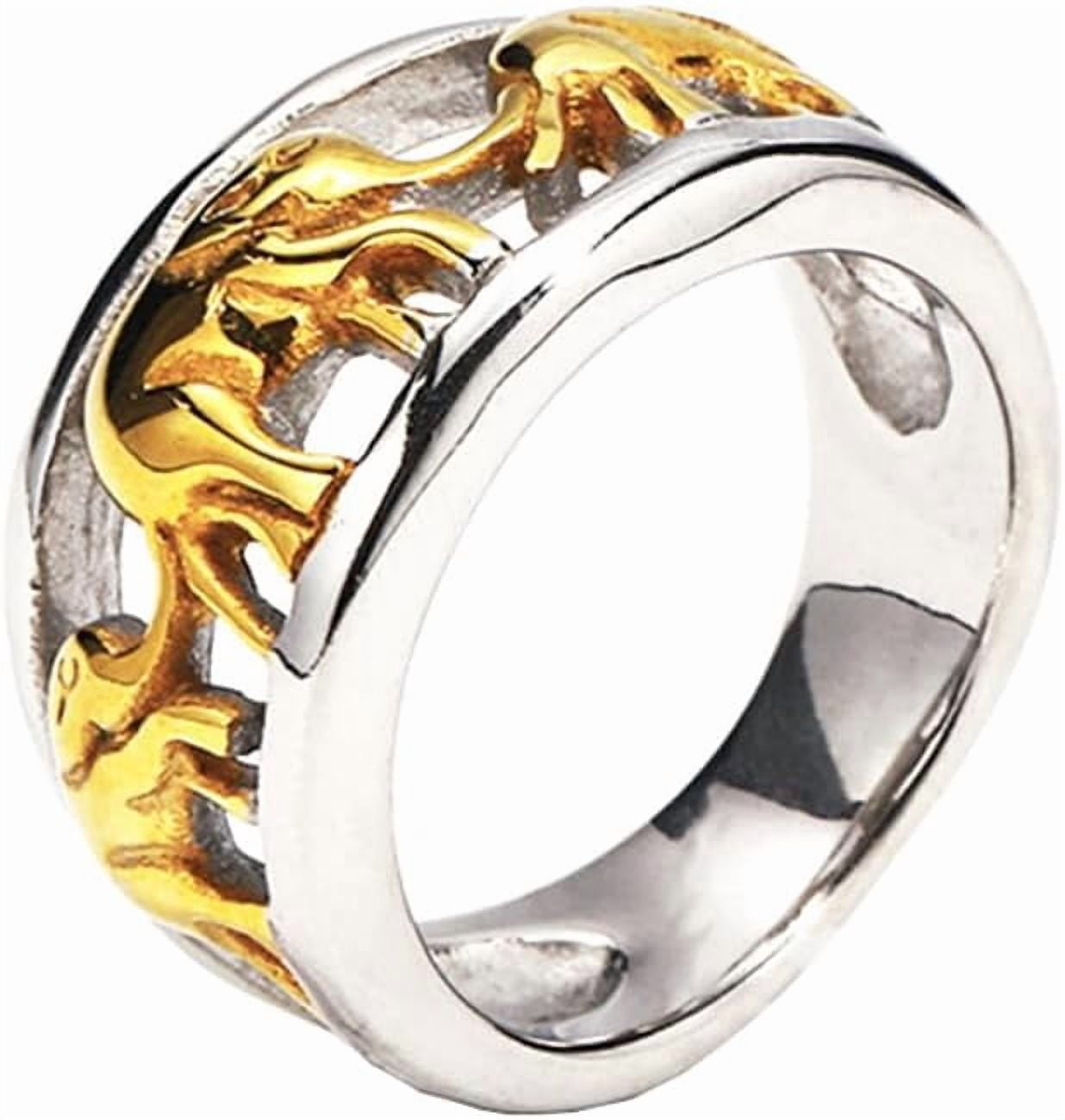 Men's Stainless Steel Vintage Cute Cut Out Animal Tribal Elephant Head ...