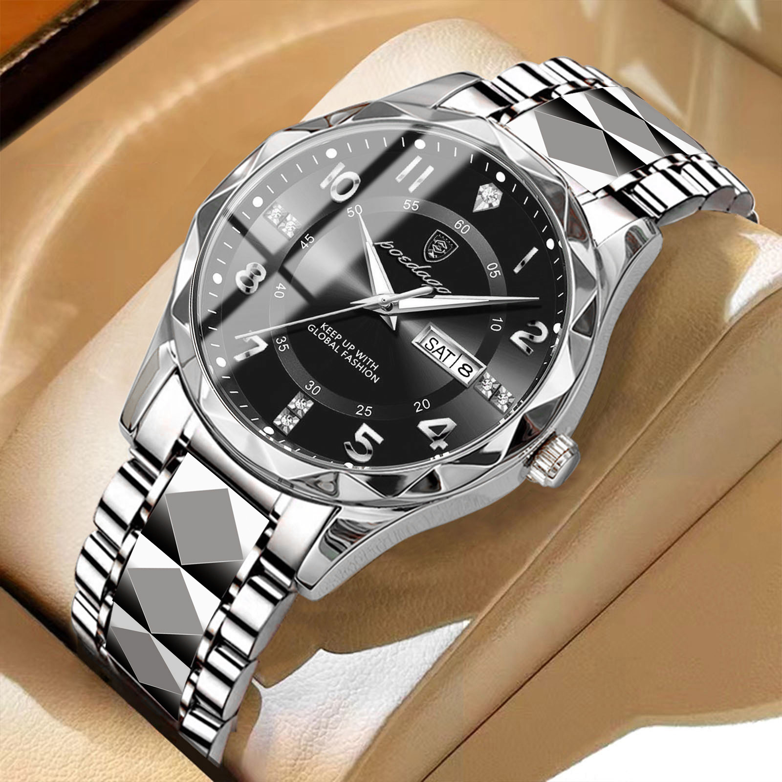 Men's Stainless Steel Watch, Silver Analog Dial with Chronograph ...