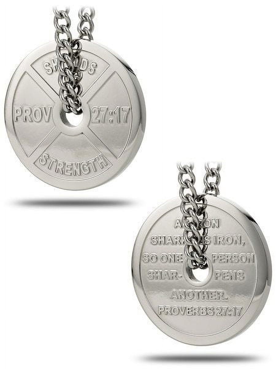 Men's Stainless Steel Weight Plate Necklace-Proverbs 27:17 by Shields ...