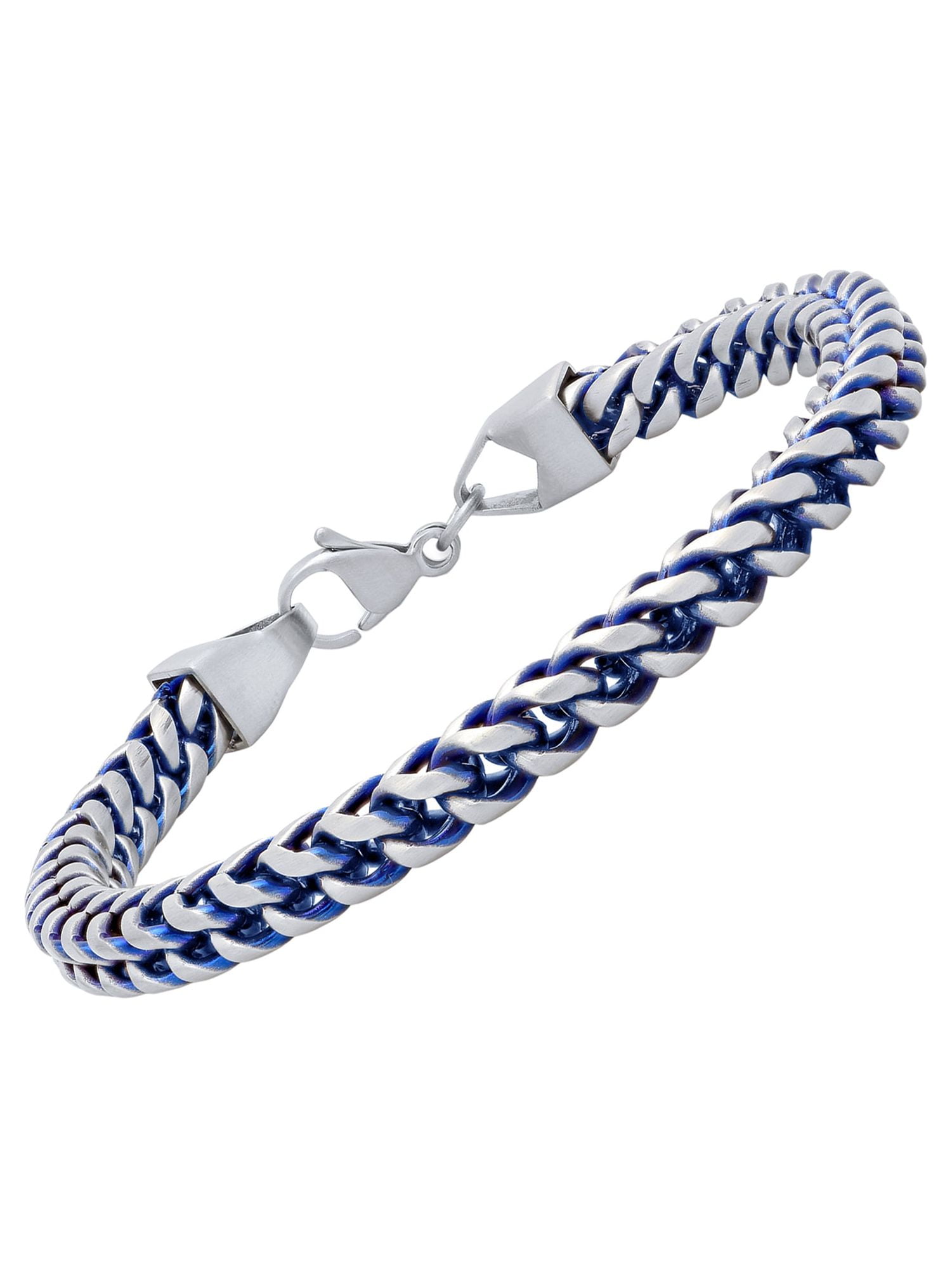 Men’s Stainless Steel and Blue Foxtail Curb Link Chain Bracelet ...