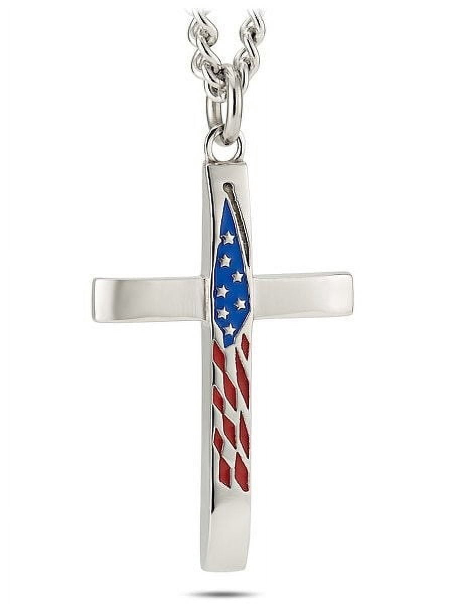 Men's Stainless Tapered USA Flag Cross Necklace-John 19:30 by Shields ...