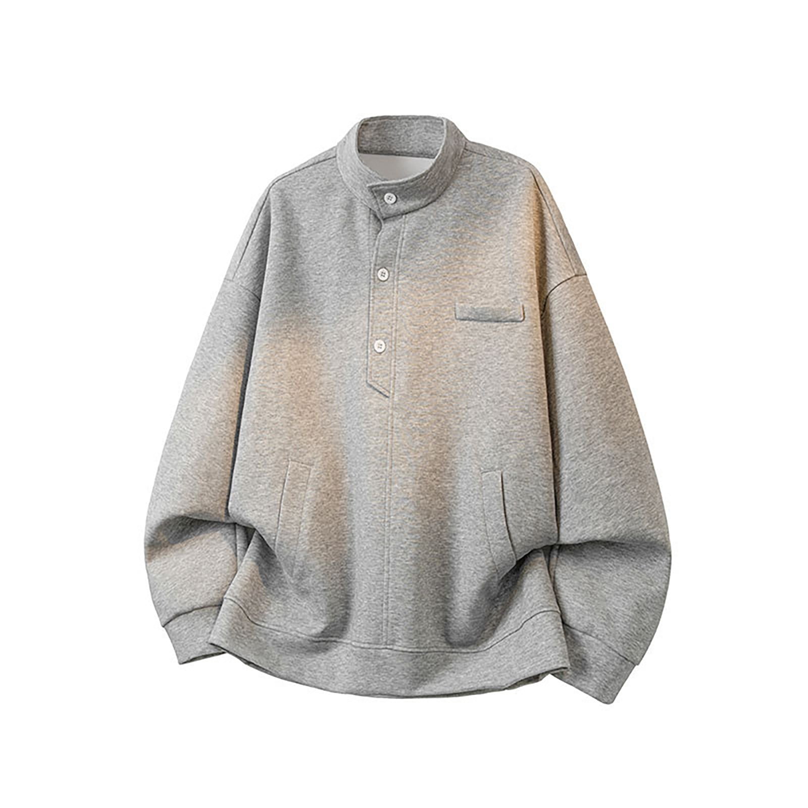 Men's Stand Collar Pullover Long Sleeve Top Casual Athletic Crewneck ...