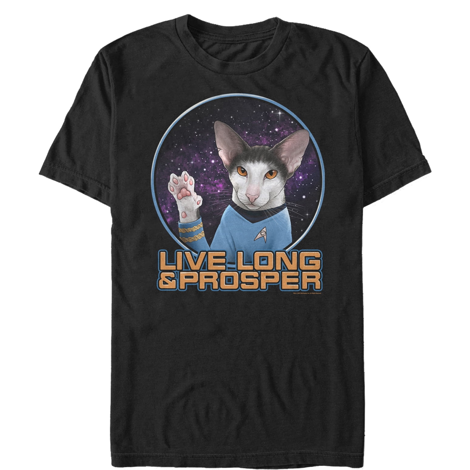 Men's Star Trek Cat Spock Live Long And Prosper Graphic Tee Black Large ...
