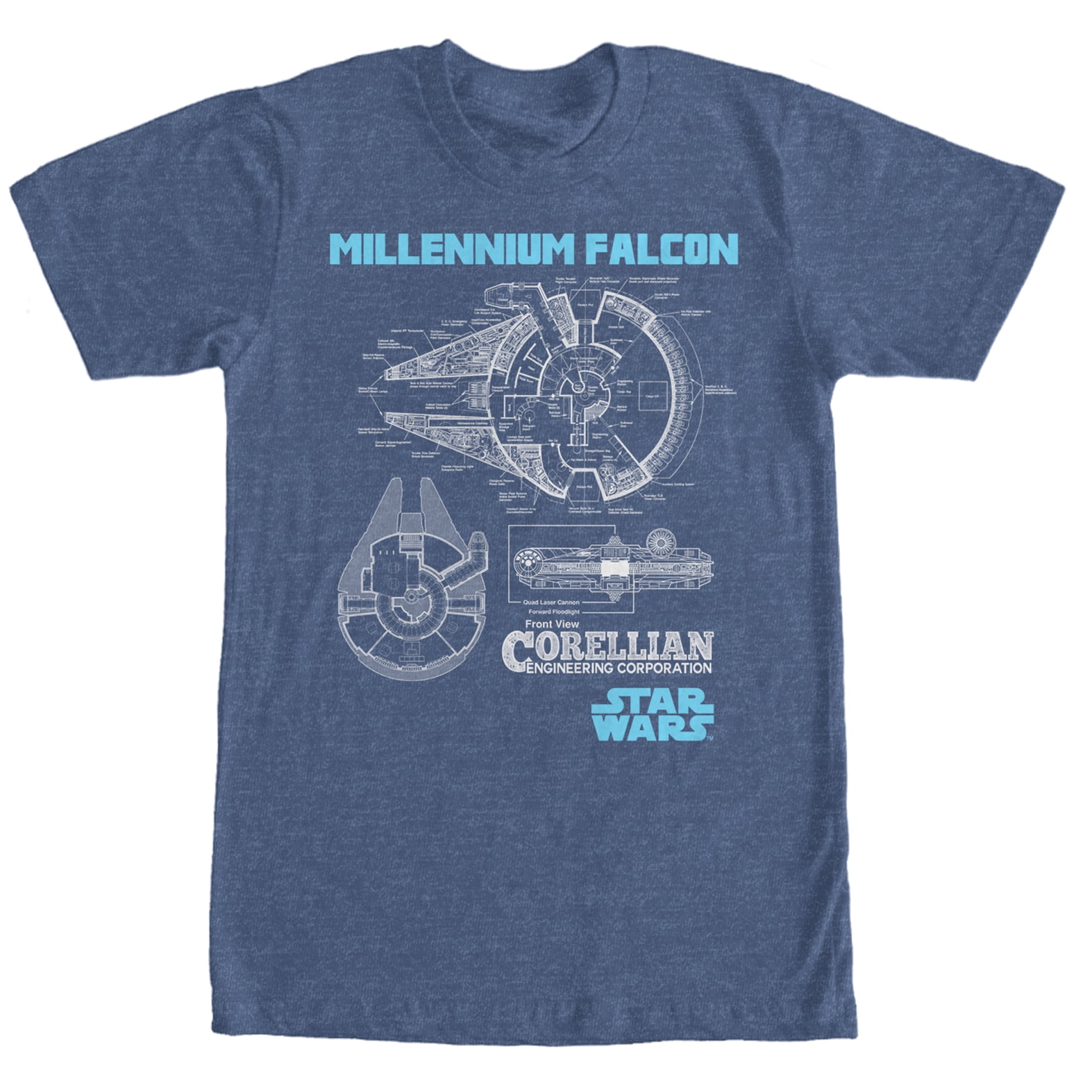 Men's Star Wars Corellian Schematic Print Graphic Tee Navy Blue Heather ...
