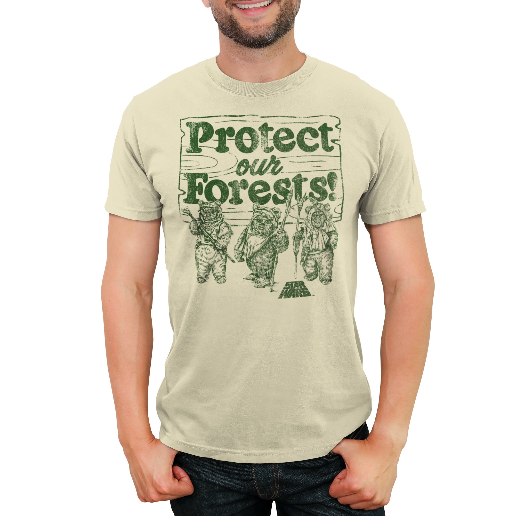 Star Wars Ewok Protect Our Forests Graphic T-Shirt, Cream, Men's Medium ...