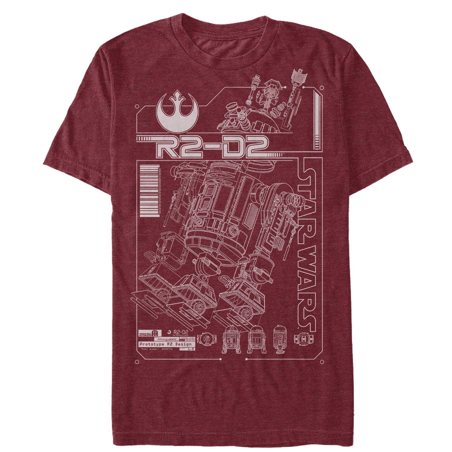 Men's Star Wars R2-D2 Schematic Details Graphic Tee Cardinal 2X Large ...