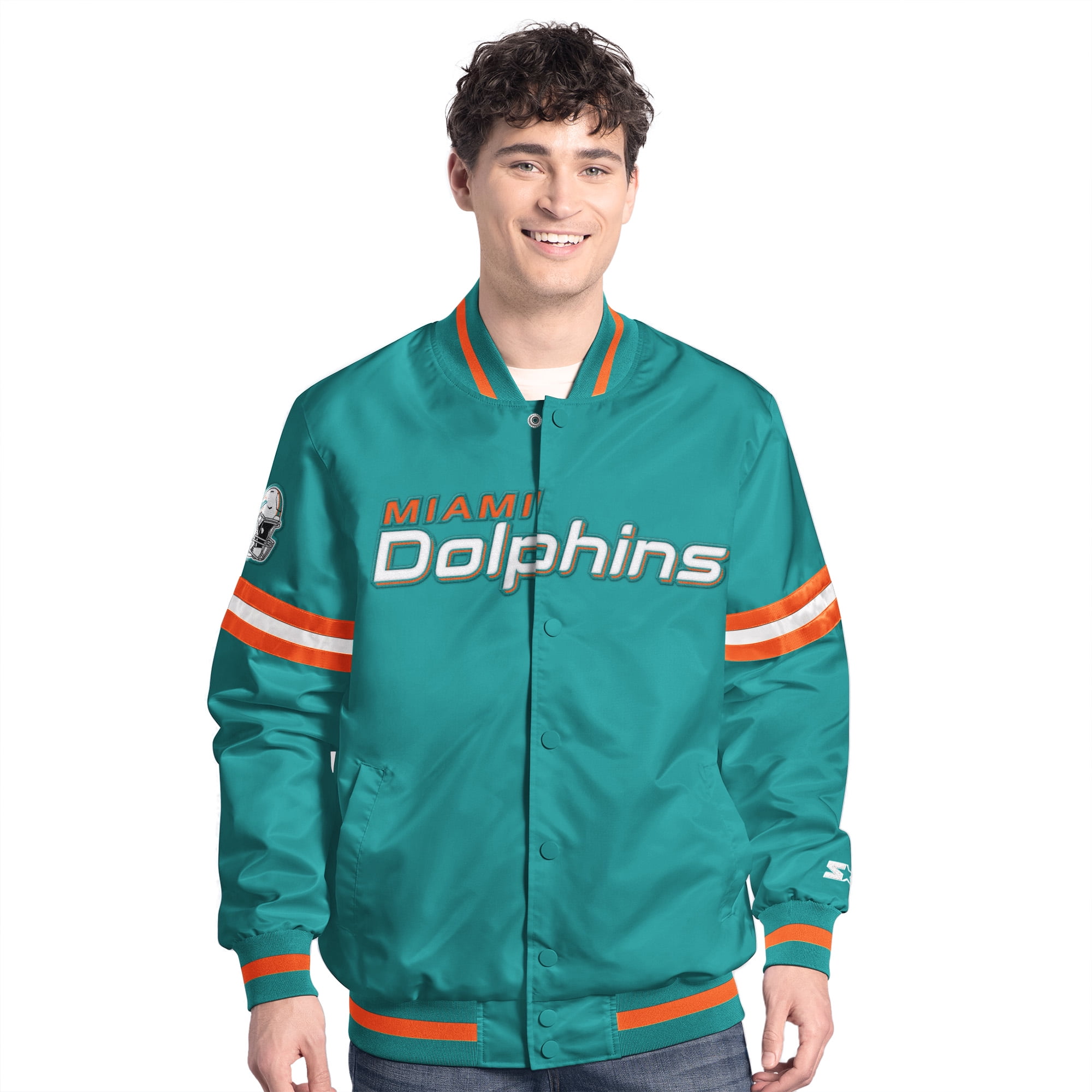 Men's-Starter Aqua Miami Dolphins Scout Full-Snap Varsity Jacket ...
