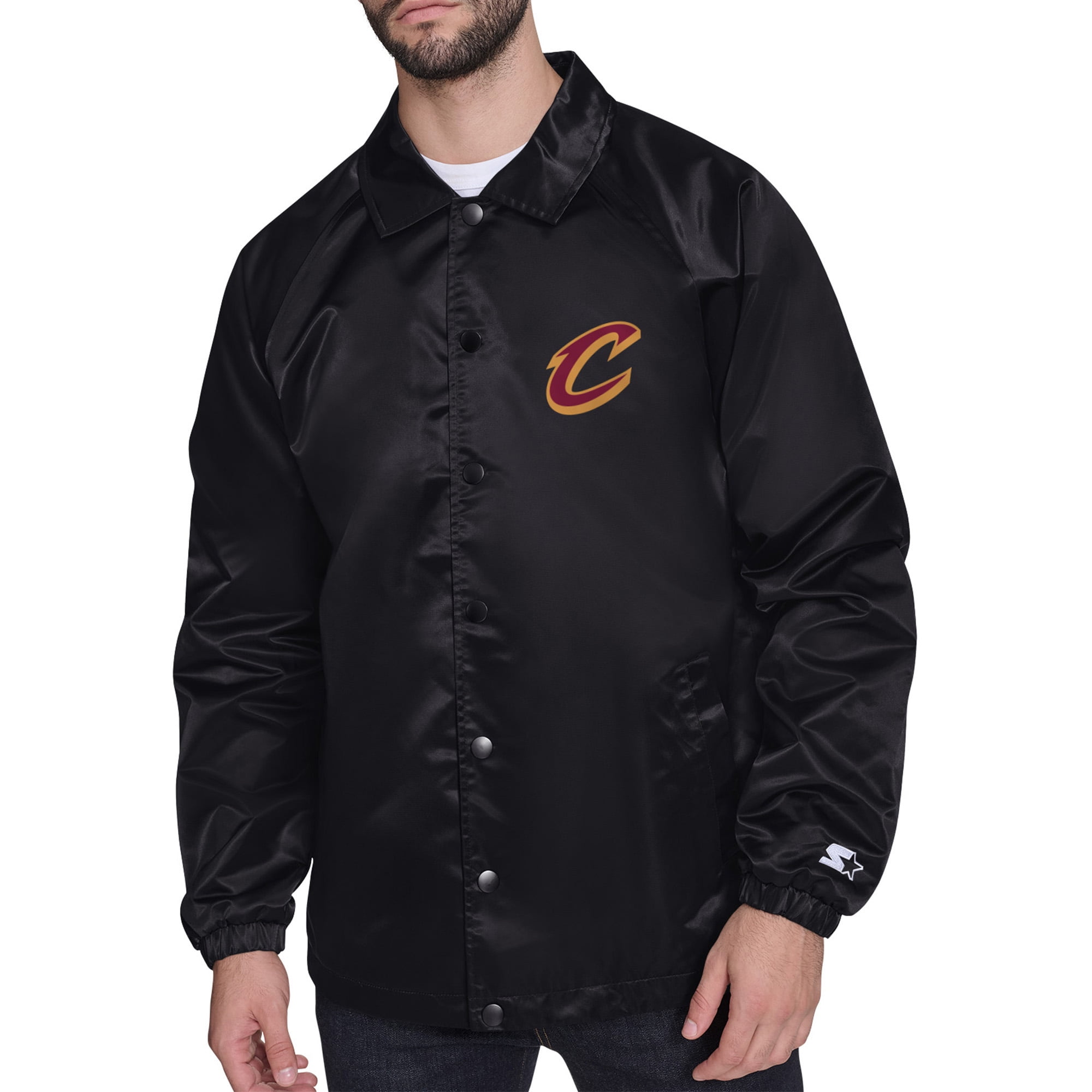 Men's Starter Black Cleveland Cavaliers Retro Logo Raglan Coaches Full ...