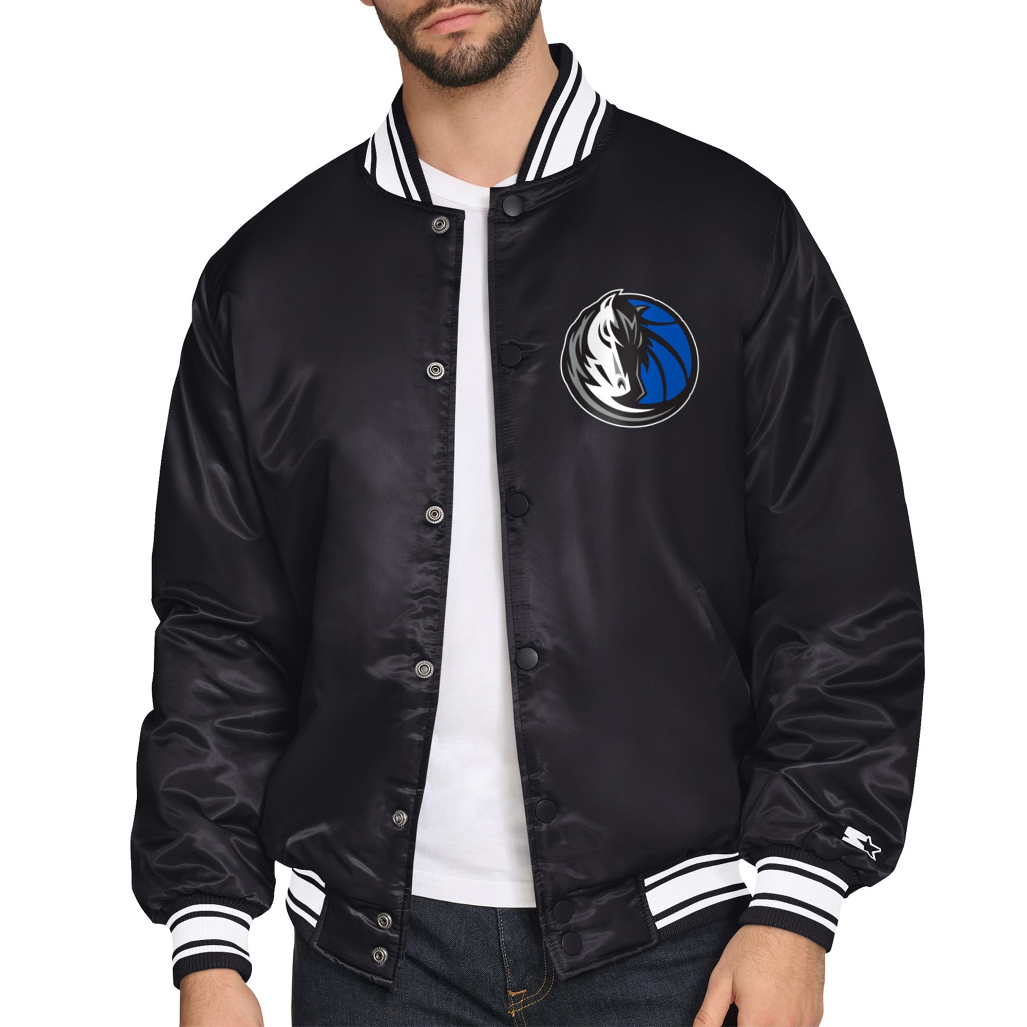 Men's Starter Black Dallas Mavericks Triangle Full-Snap Varsity Jacket ...