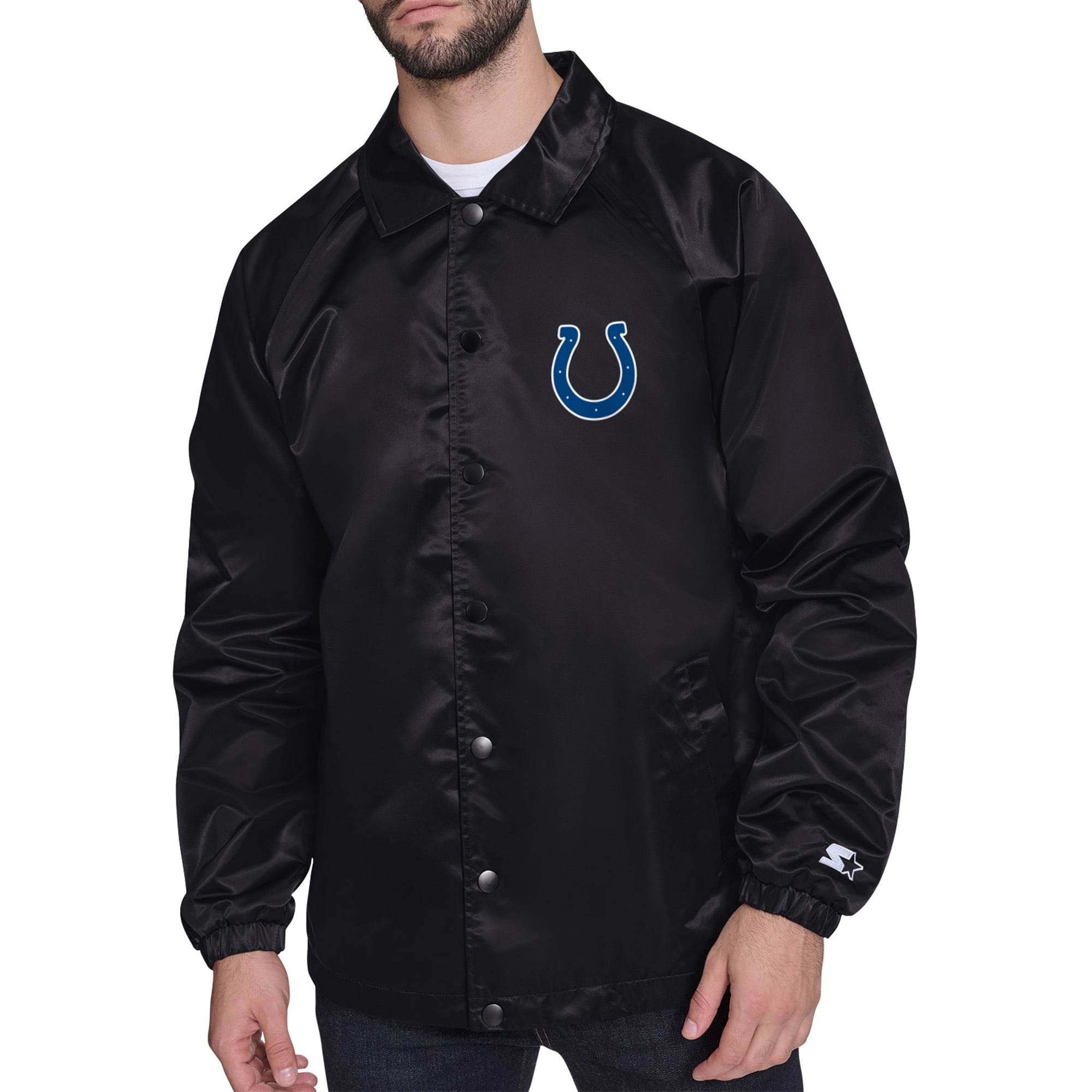 Men's Starter Black Indianapolis Colts Retro Logo Raglan Coaches Full ...