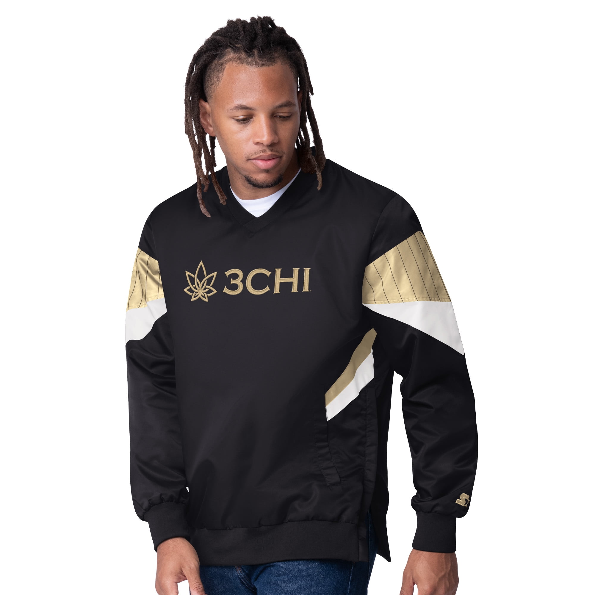 Men's Starter Black Kyle Busch 3CHI Striker I V-Neck Pullover Jacket ...