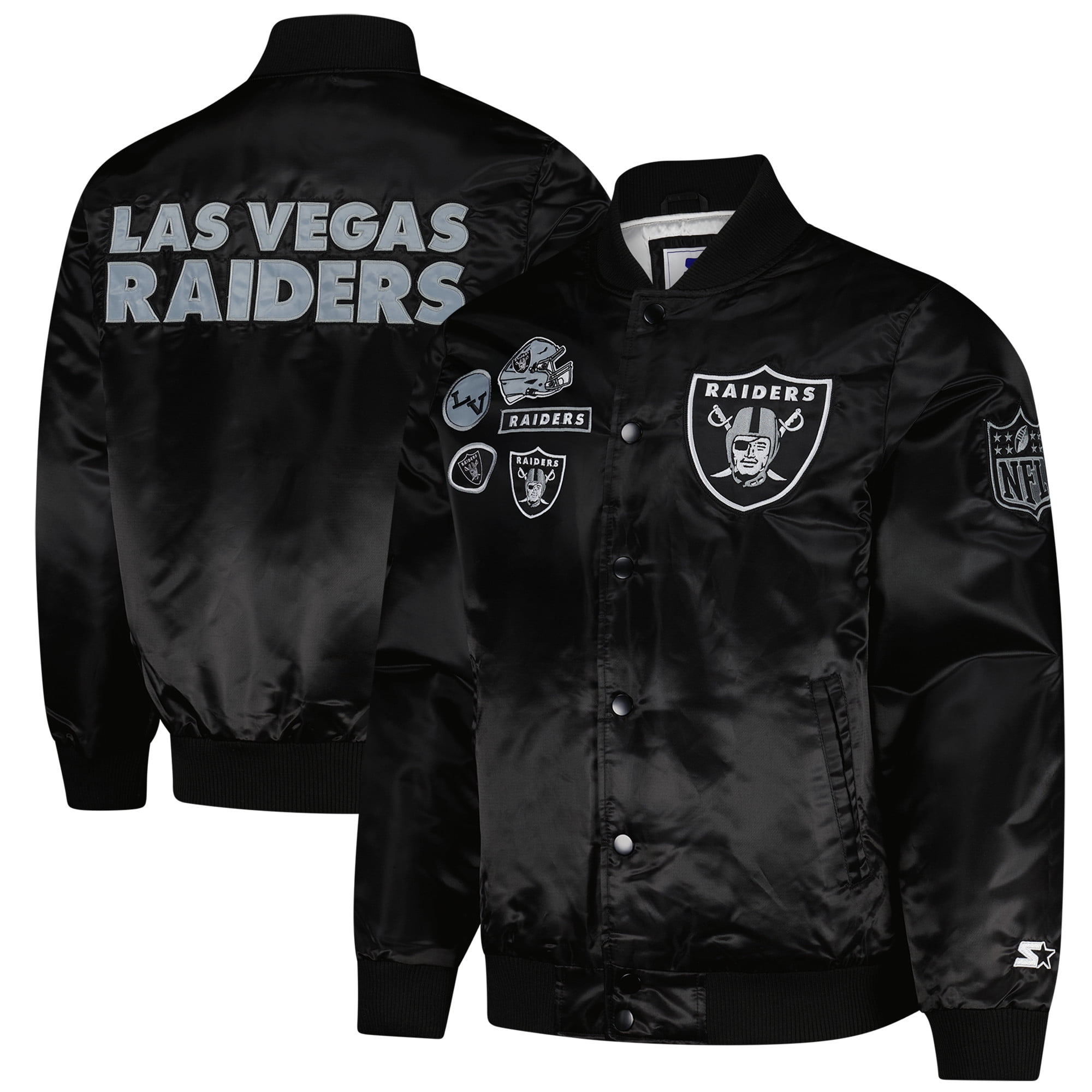 Men's Starter Black Las Vegas Raiders Exclusive Satin Full-Snap Varsity ...