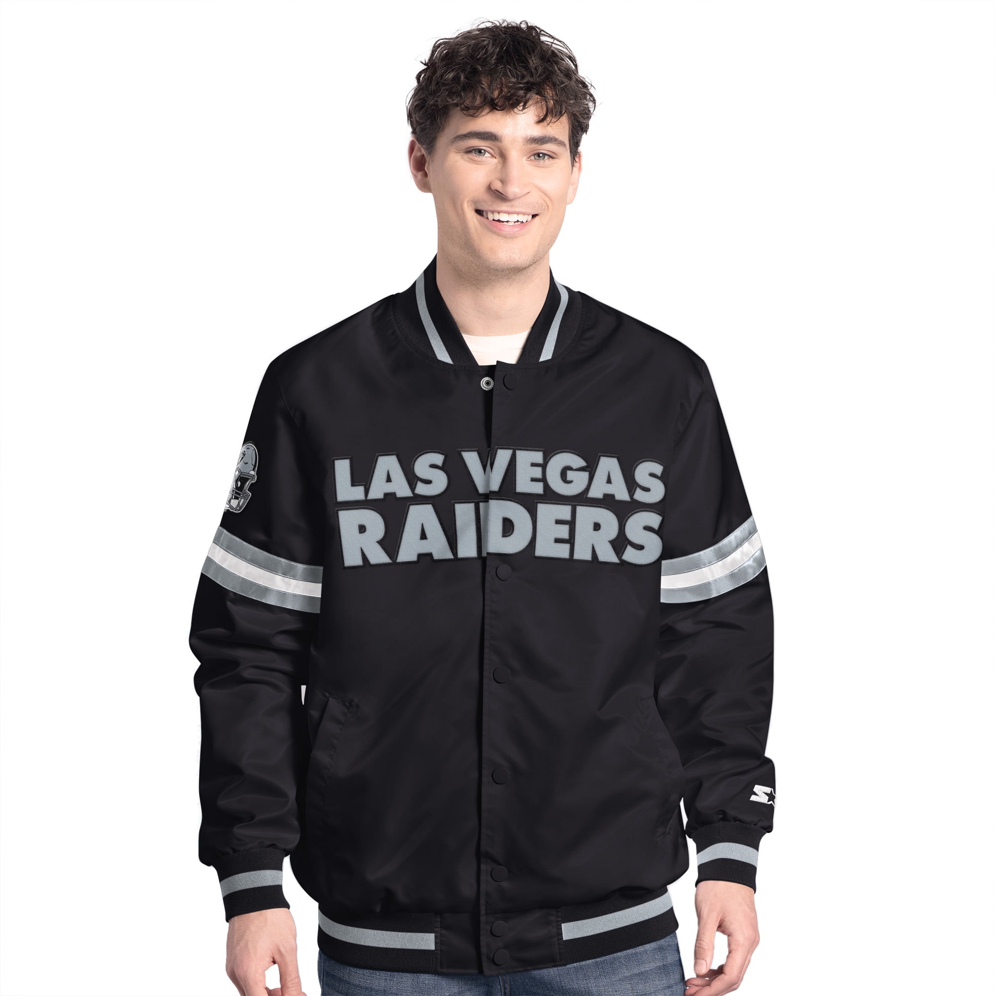 Men's-Starter Black Las Vegas Raiders Scout Full-Snap Varsity Jacket ...