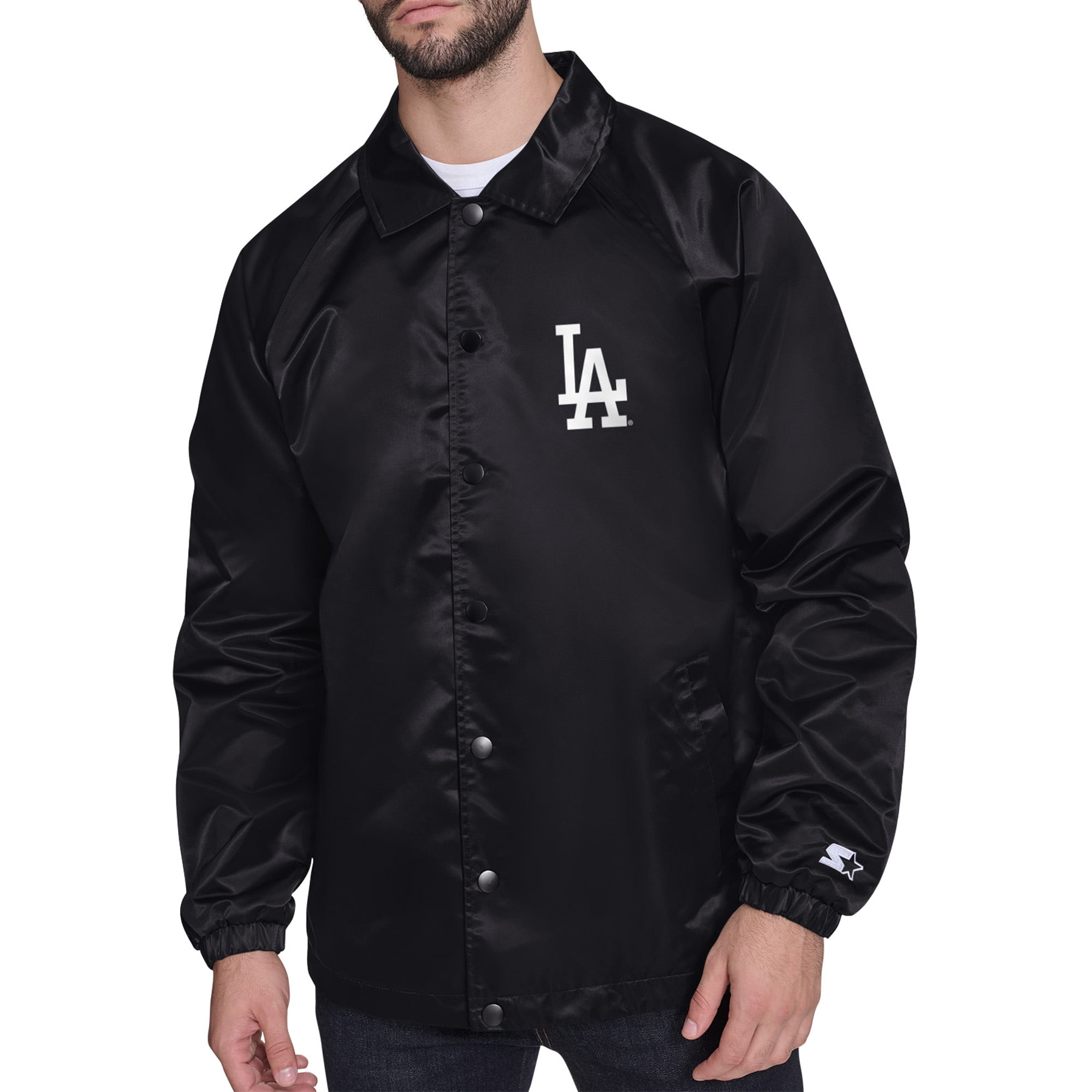 Men's Starter Black Los Angeles Dodgers Retro Logo Raglan Coaches Full ...