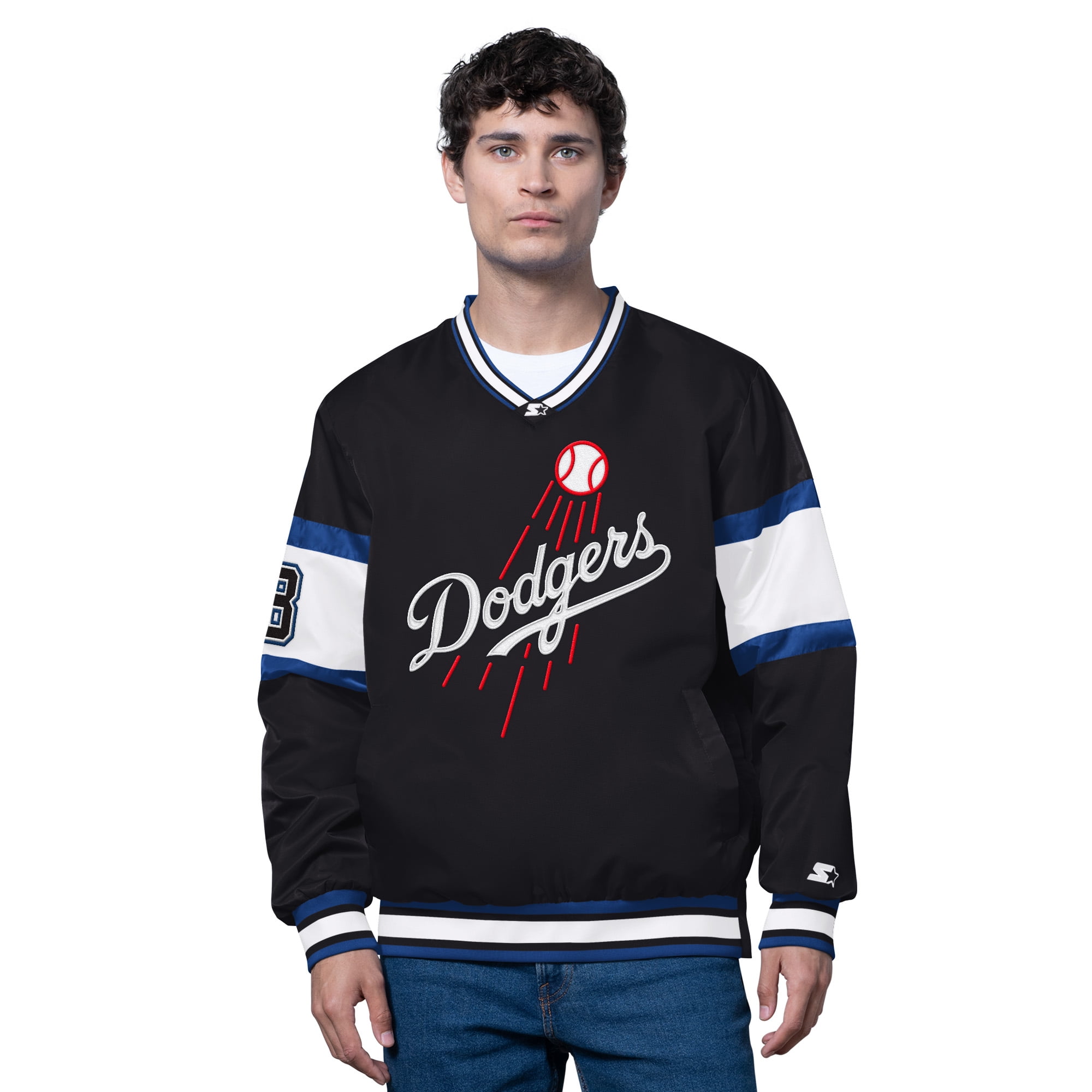 Men's Starter Black Los Angeles Dodgers Striker V-Neck Pullover Jacket ...