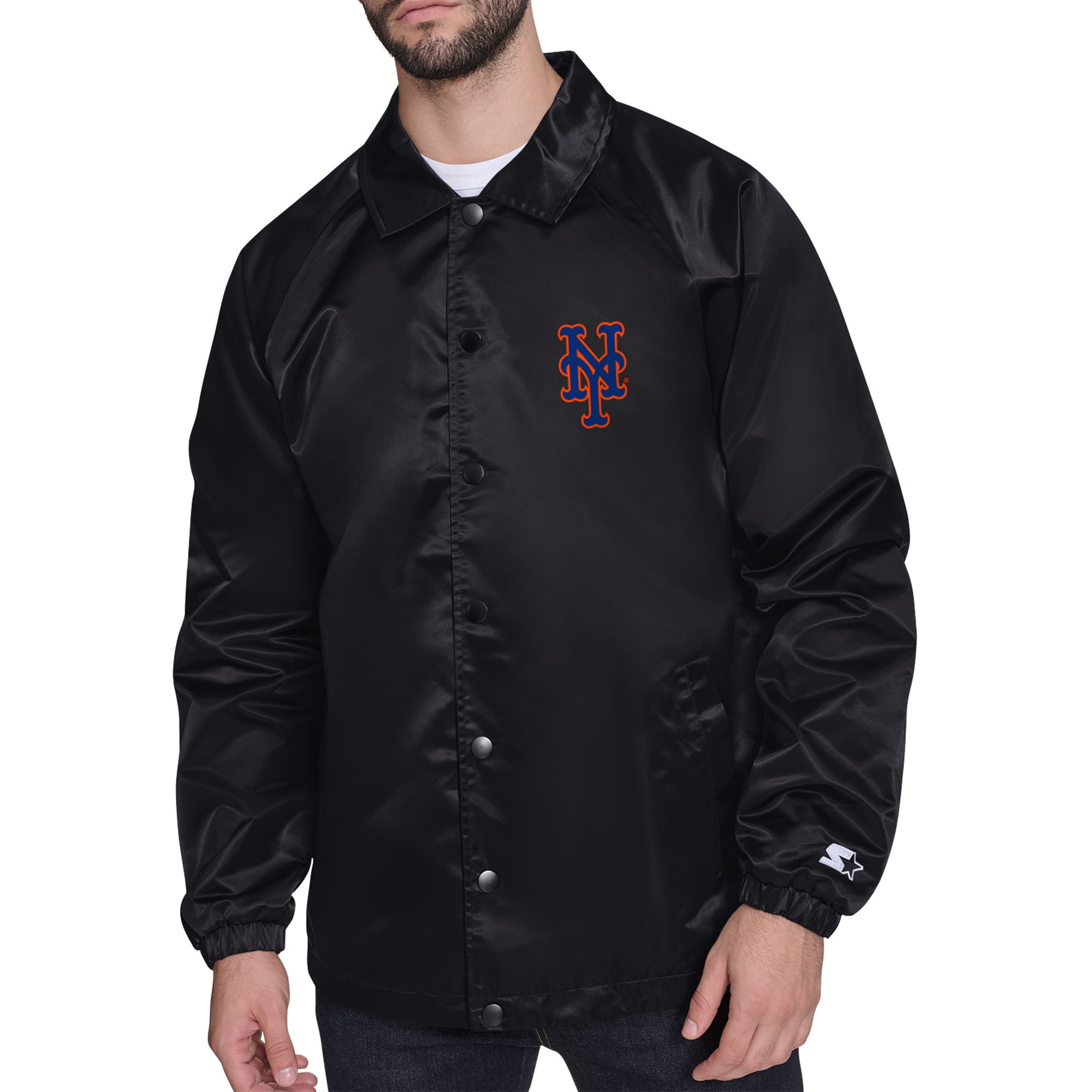 Men's Starter Black New York Mets Retro Logo Raglan Coaches Full-Snap ...