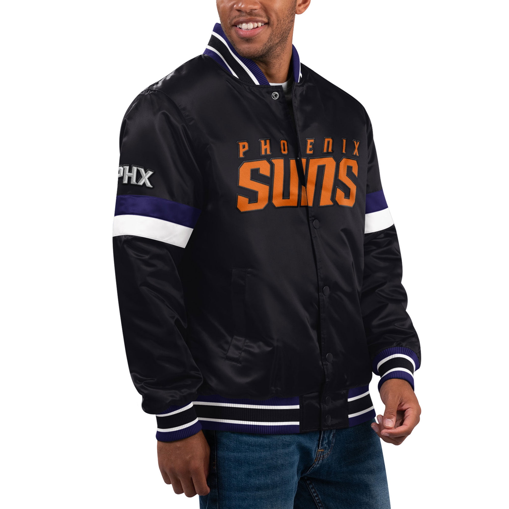Men's Starter Black Phoenix Suns Home Game Satin Full-Snap Varsity ...