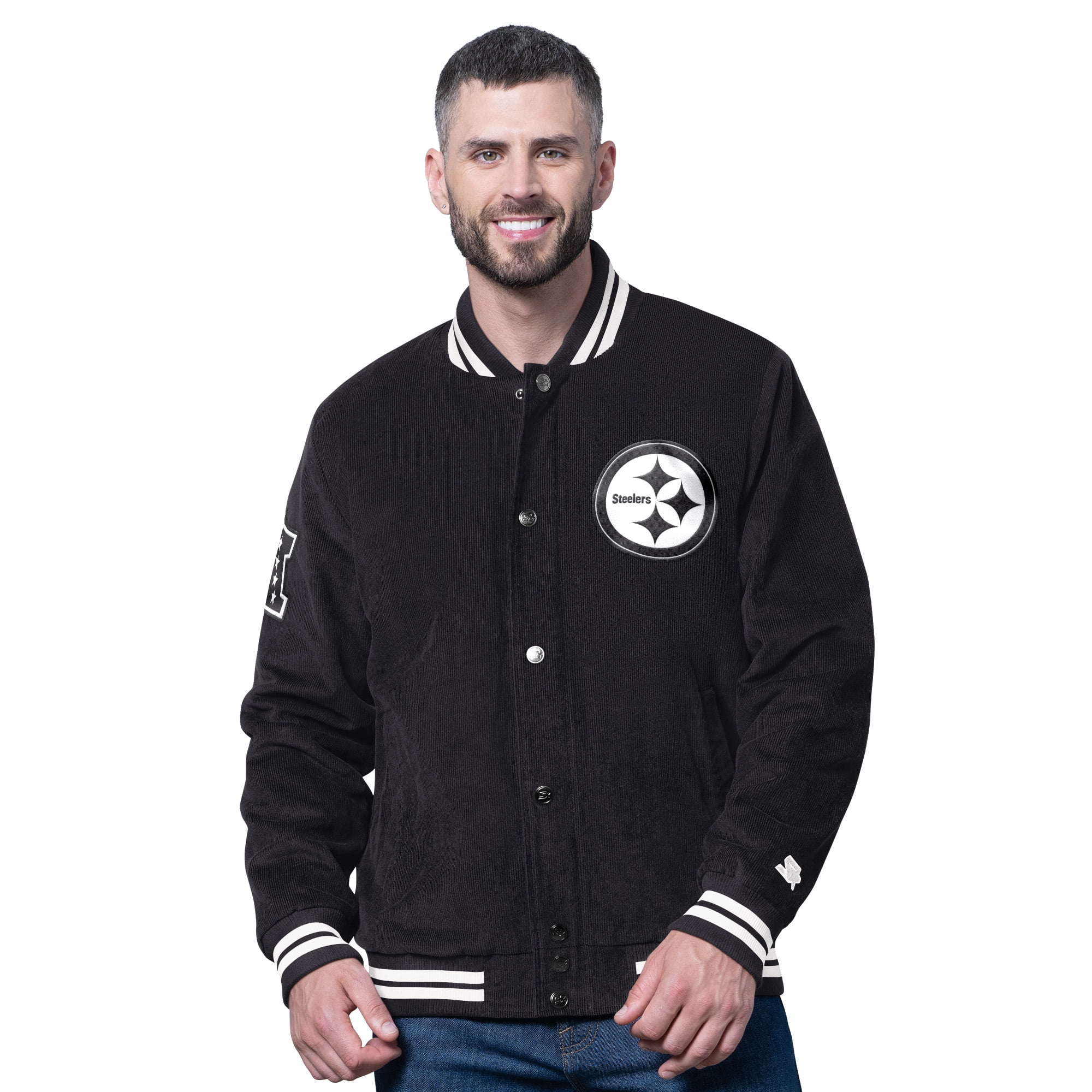 Men's Starter Black Pittsburgh Steelers Blackout Corduroy Full-Snap ...