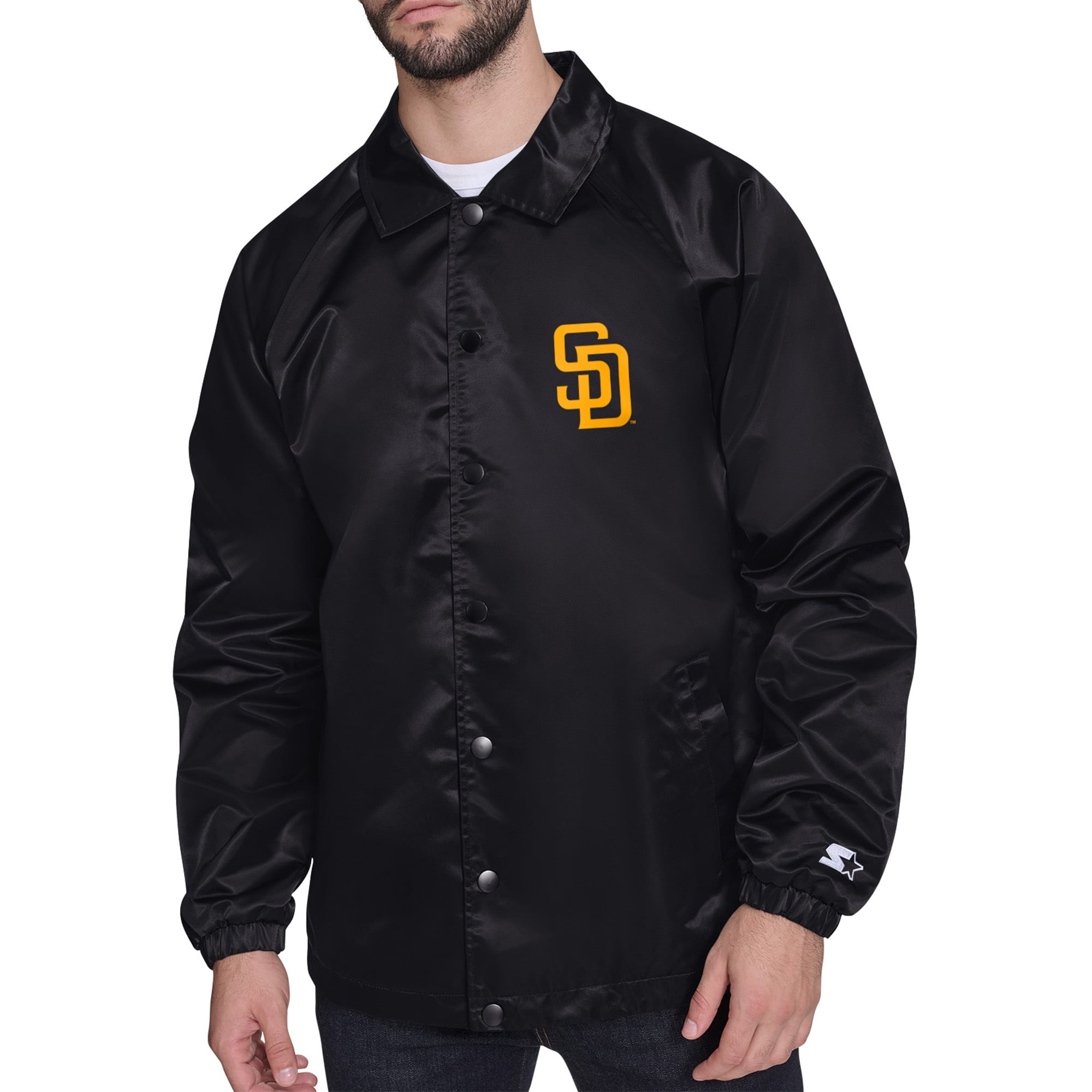 Men's Starter Black San Diego Padres Retro Logo Raglan Coaches Full ...