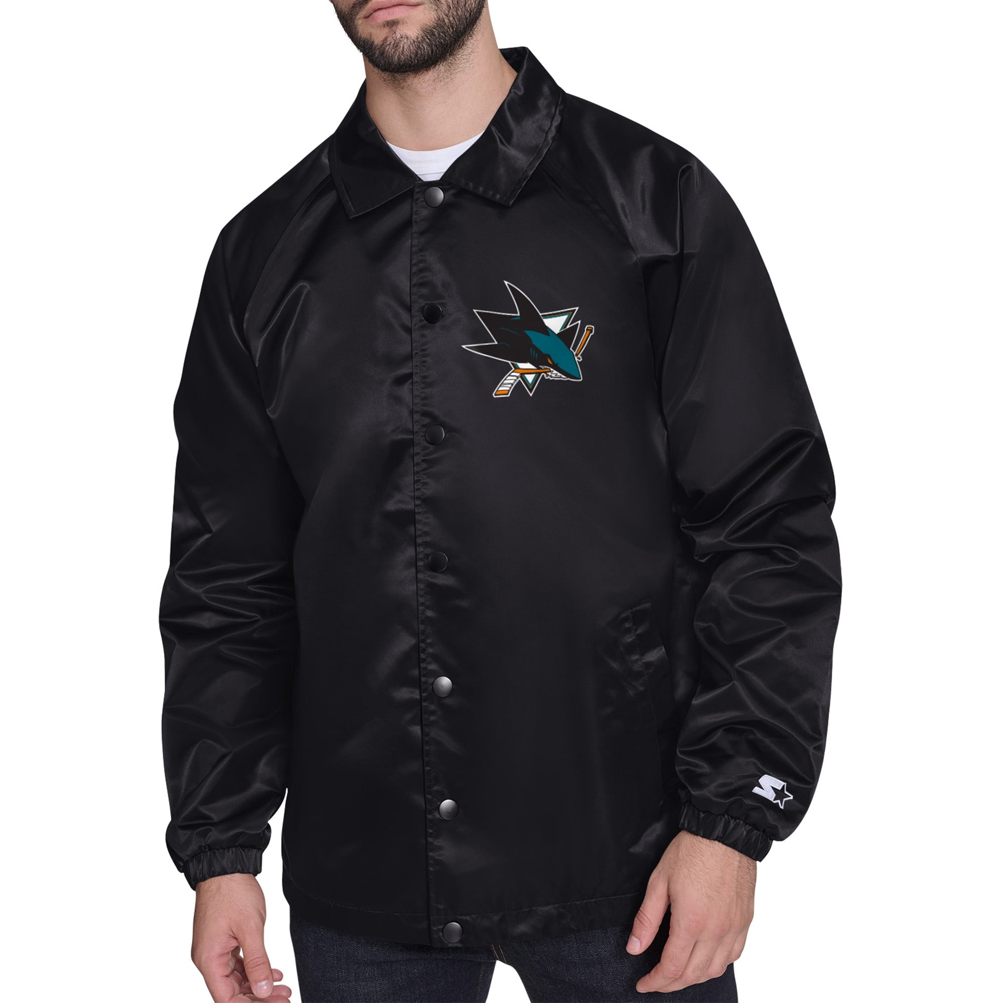 Men's Starter Black San Jose Sharks Printed Logo Coaches Full-Snap ...