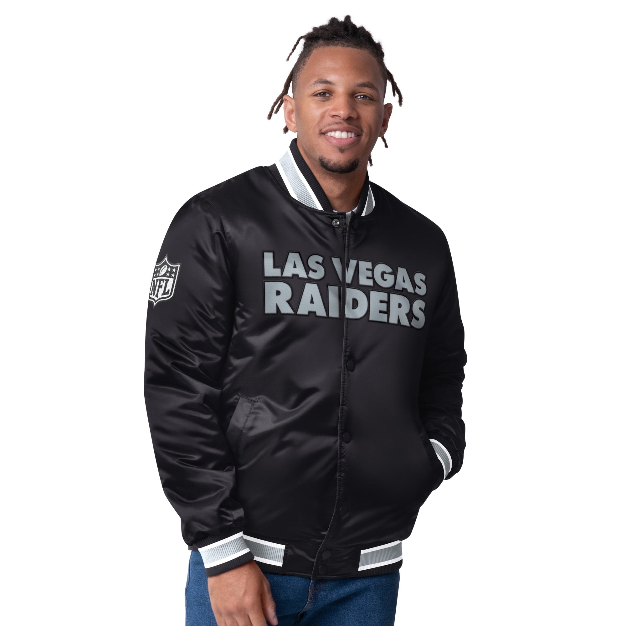 Men's Starter Black/Silver Las Vegas Raiders Closer Reversible Satin ...
