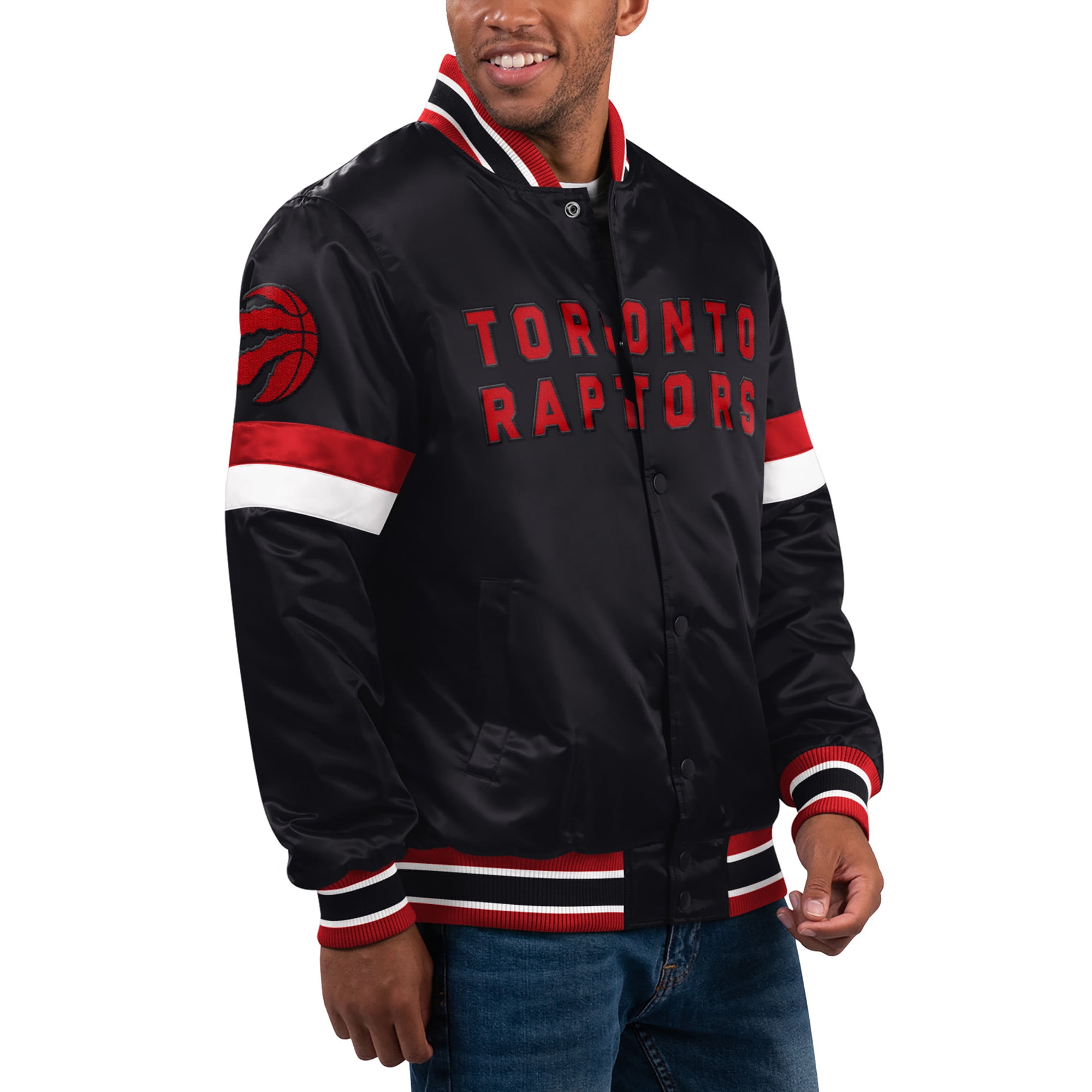 Men's Starter Black Toronto Raptors Home Game Satin Full-Snap Varsity ...
