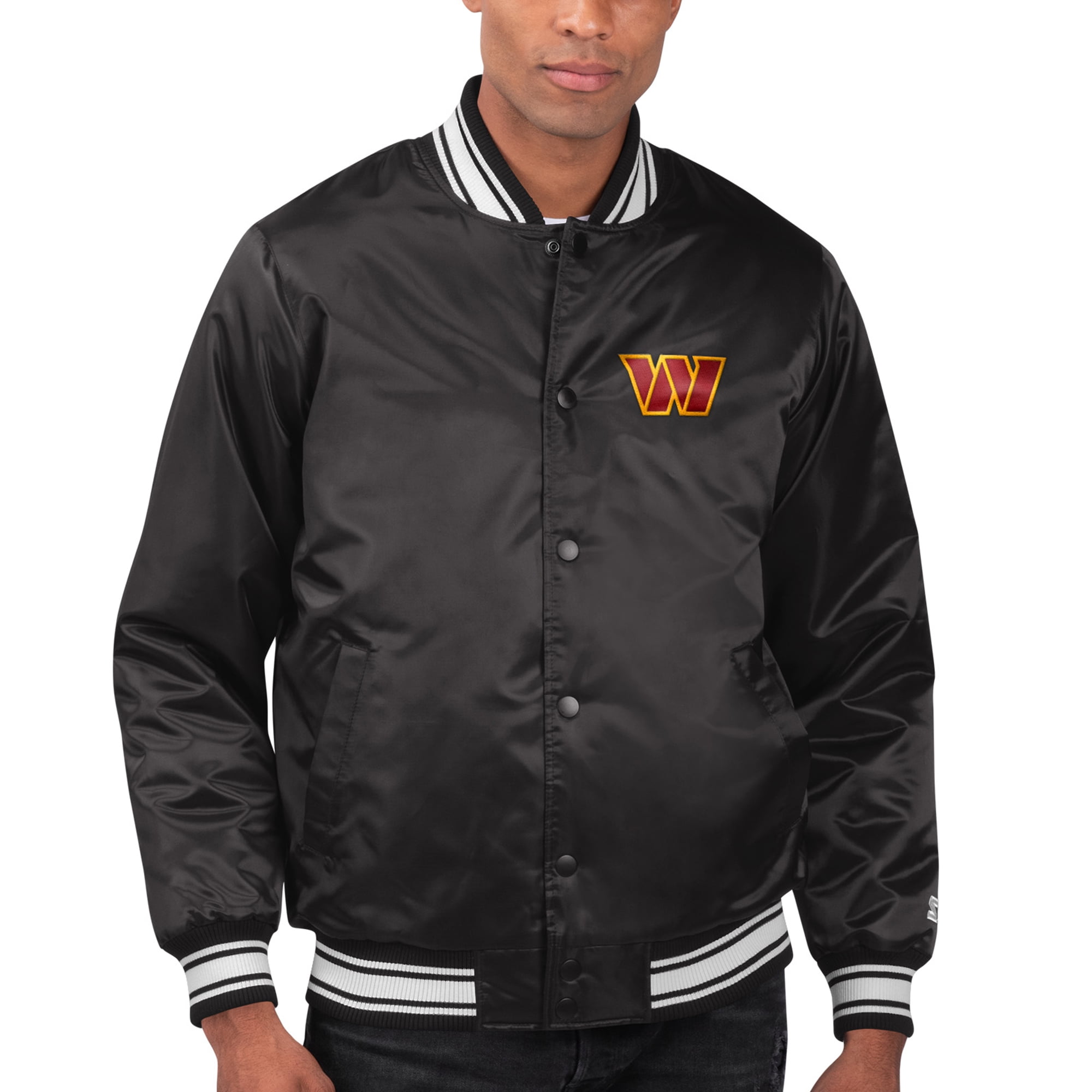 Men's Starter Black Washington Commanders Locker Room Satin Varsity ...