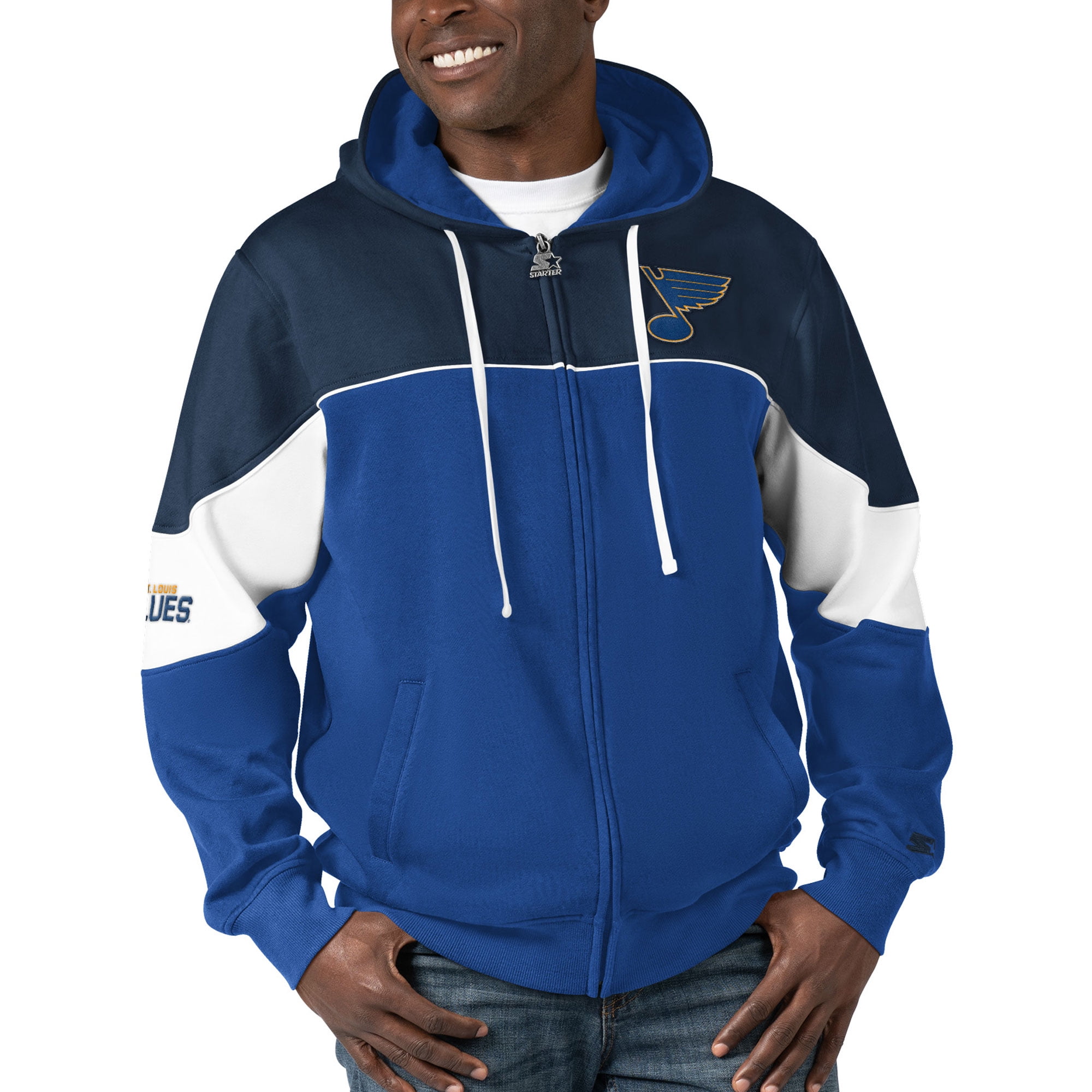 Men's Starter Blue/Navy St. Louis Blues Power Forward Full-Zip Hoodie ...
