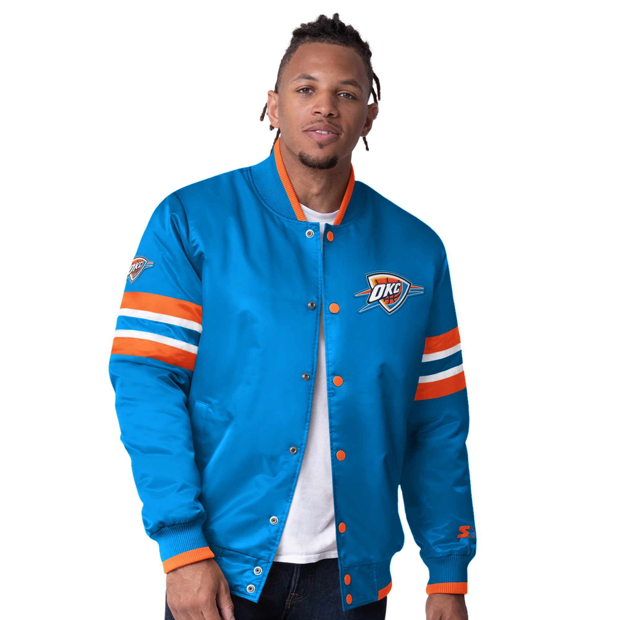 Men's Starter Blue Oklahoma City Thunder Scout Varsity Satin Full-Snap ...