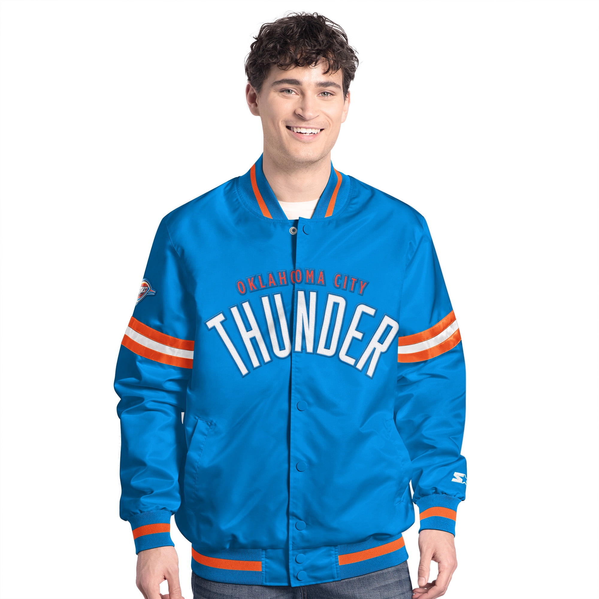 Men's Starter Blue/Orange Oklahoma City Thunder Scout Full Snap Varsity ...