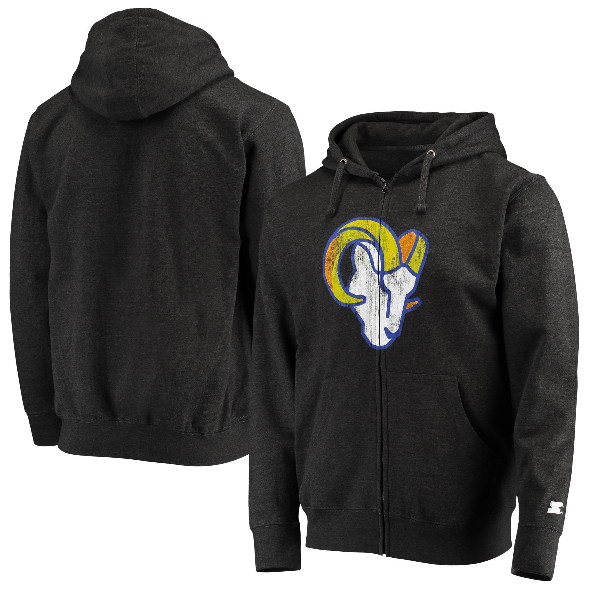 Men's Starter Charcoal Los Angeles Rams Throwback Logo Full-Zip Hoodie ...