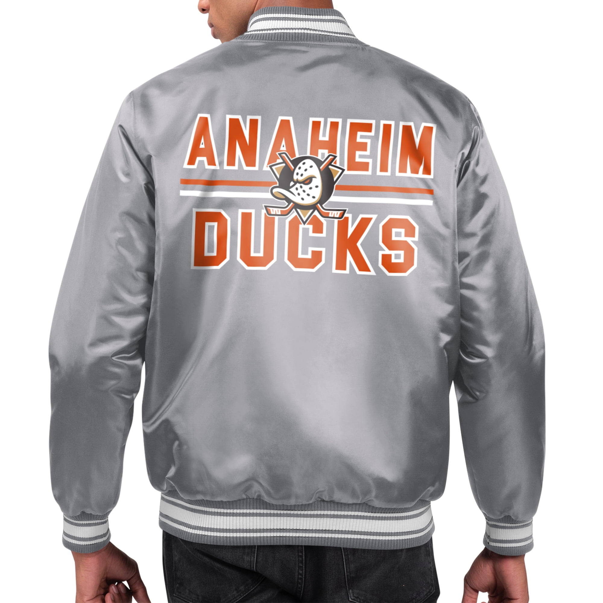 Men's Starter Gray Anaheim Ducks Printed Team Logo Satin Varsity Full ...