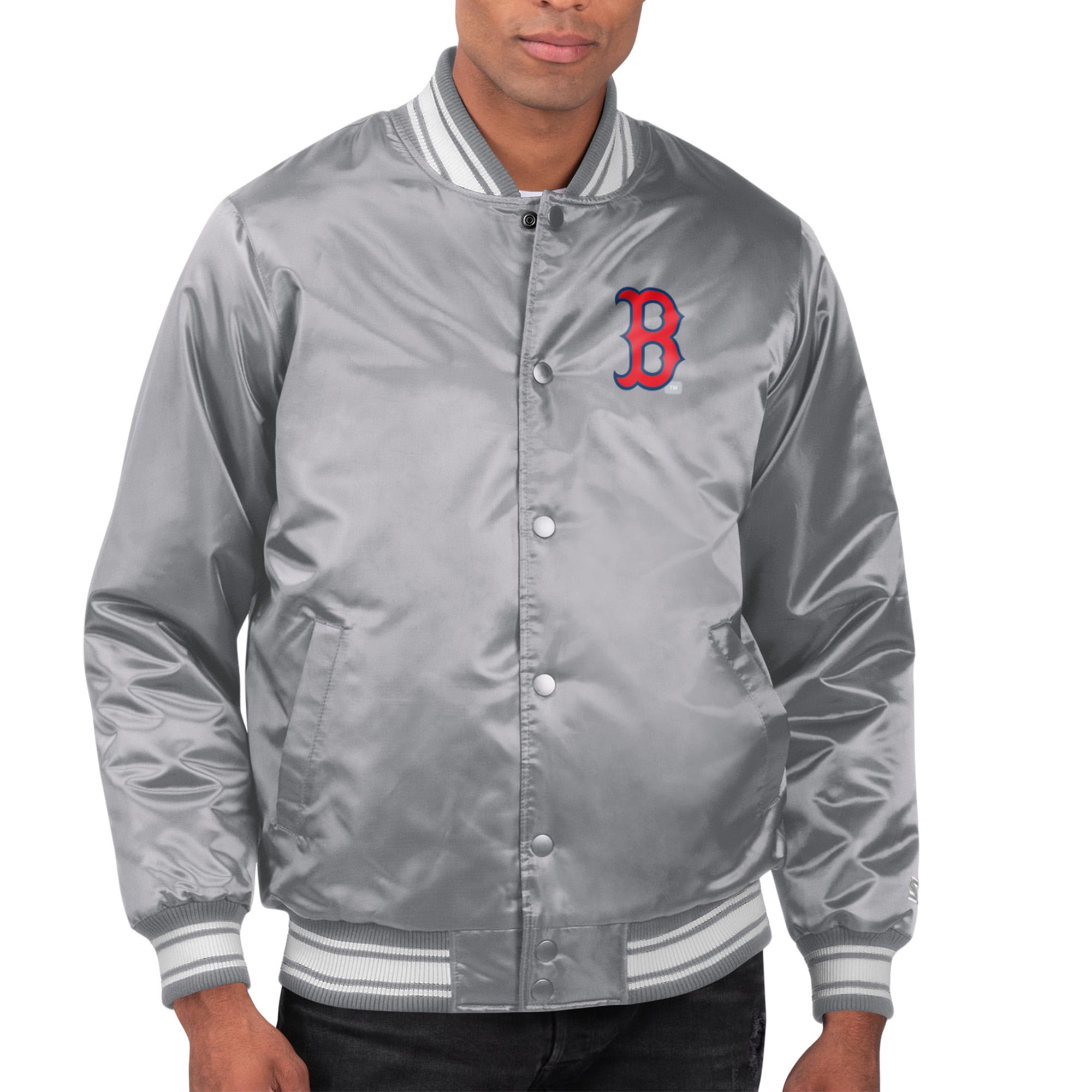 Men's Starter Gray Boston Red Sox Printed Team Logo Satin Varsity Full ...