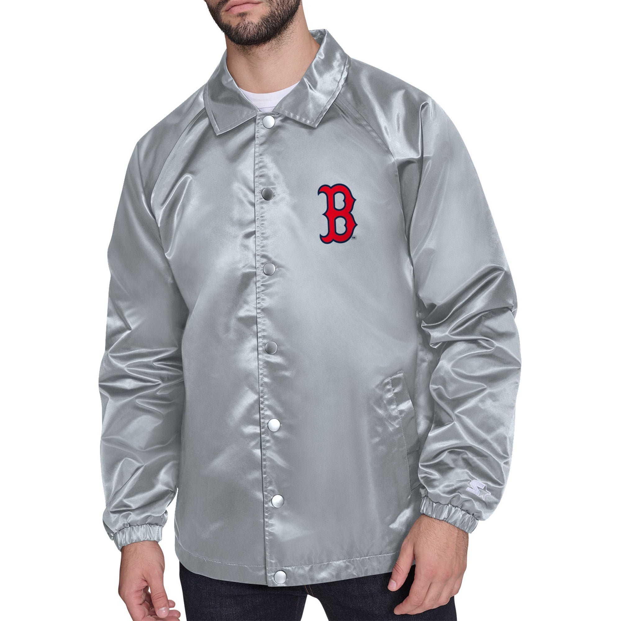 Men's Starter Gray Boston Red Sox Retro Logo Raglan Coaches Full-Snap ...